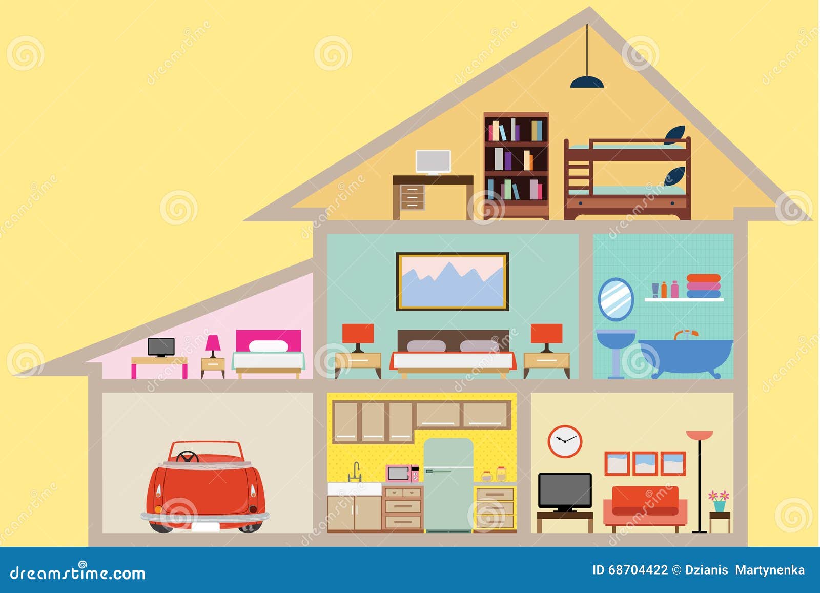 Huis binnen met ruimten vector illustratie. Illustration of vlak - 68704422