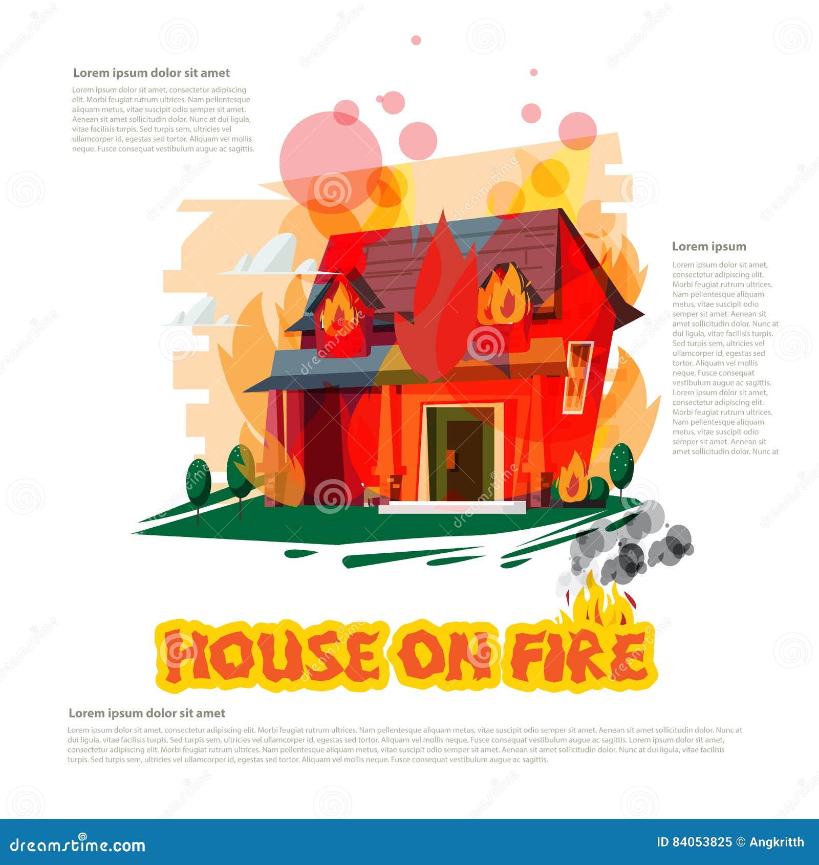 Huis Op Brand Met Typografisch Ontwerp - Vector Vector Illustratie ...