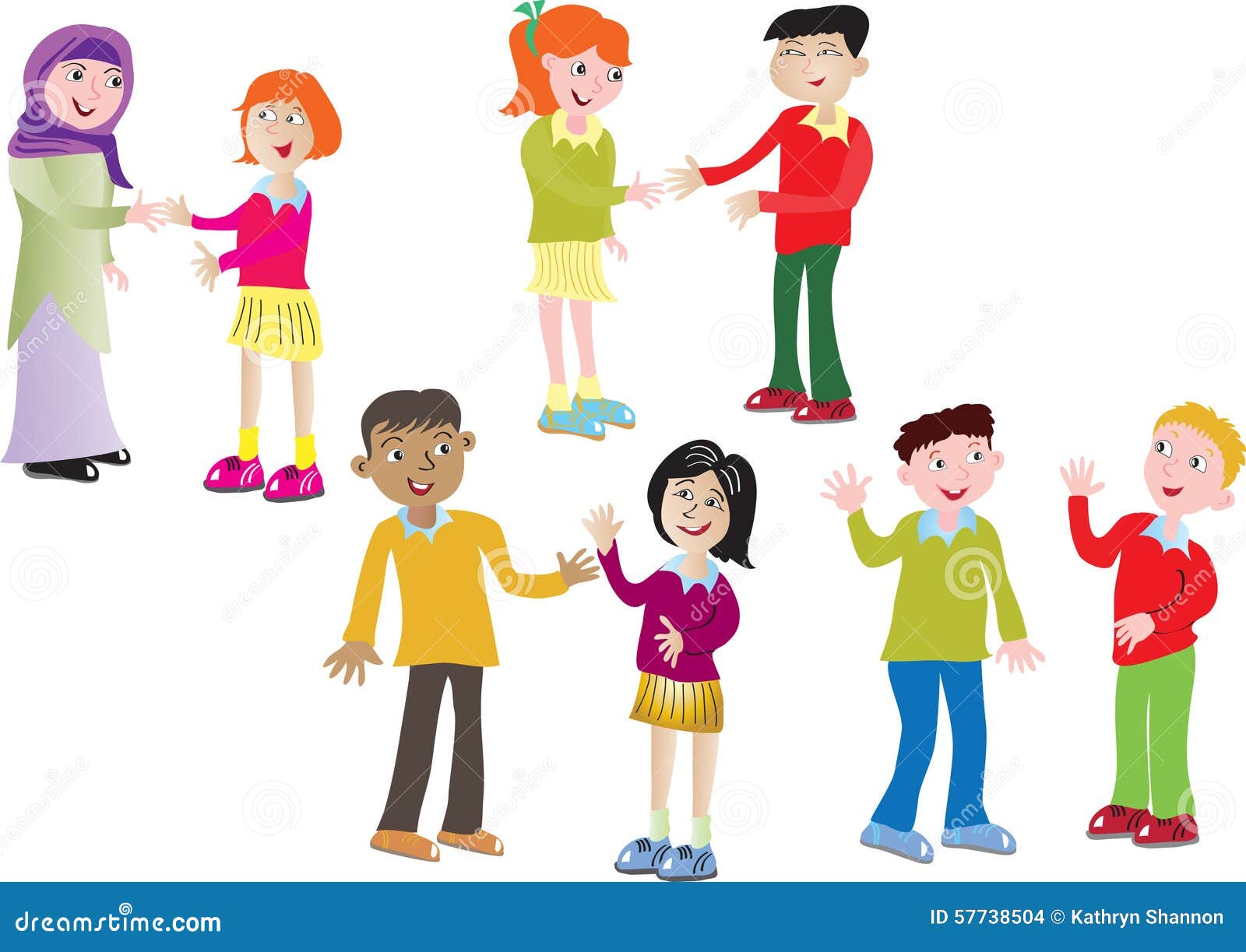 Huit enfants se saluant illustration de vecteur. Illustration du ...