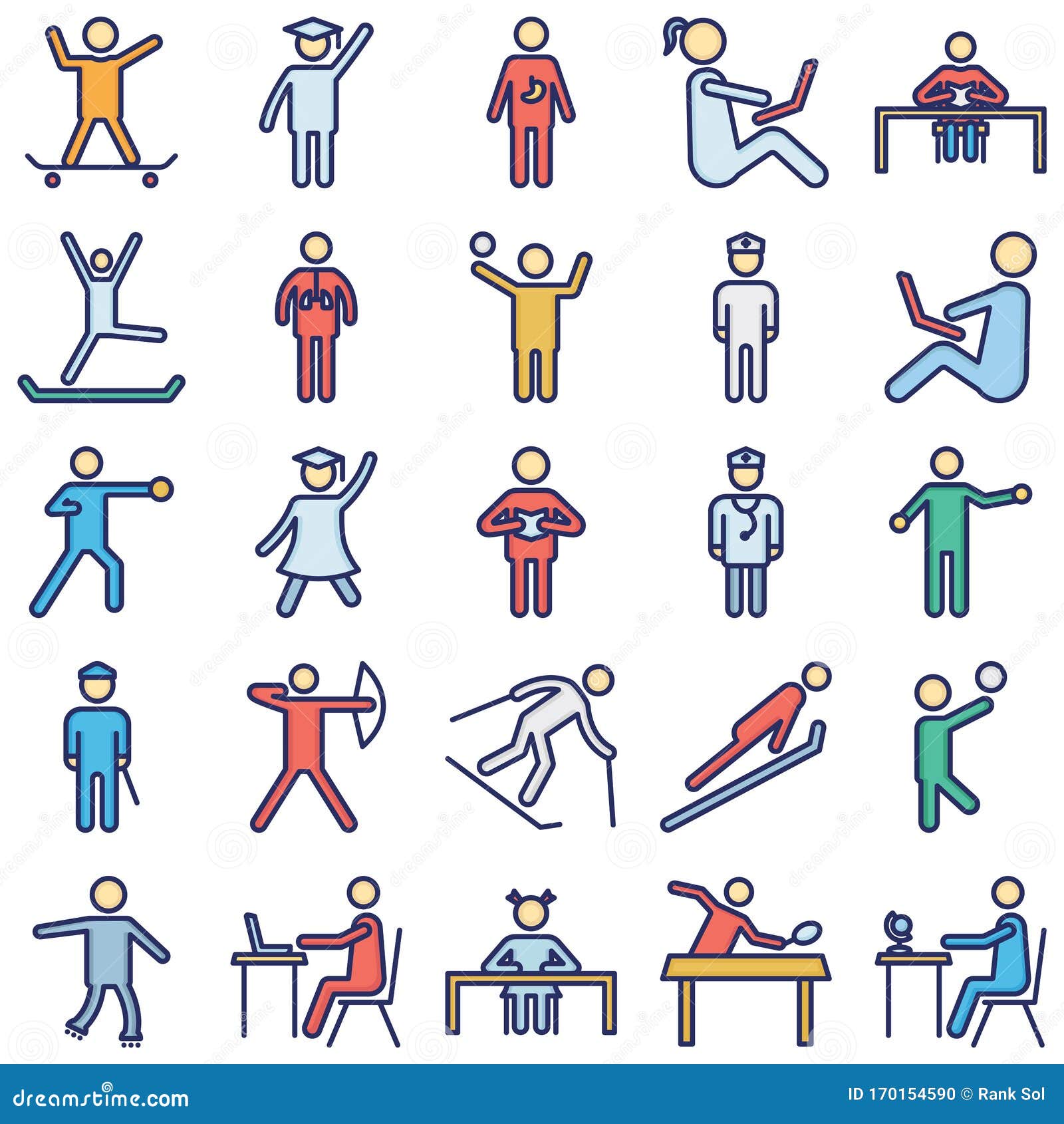 Human Activity Vector Icons Set Every Single Icon Can Be Easily ...