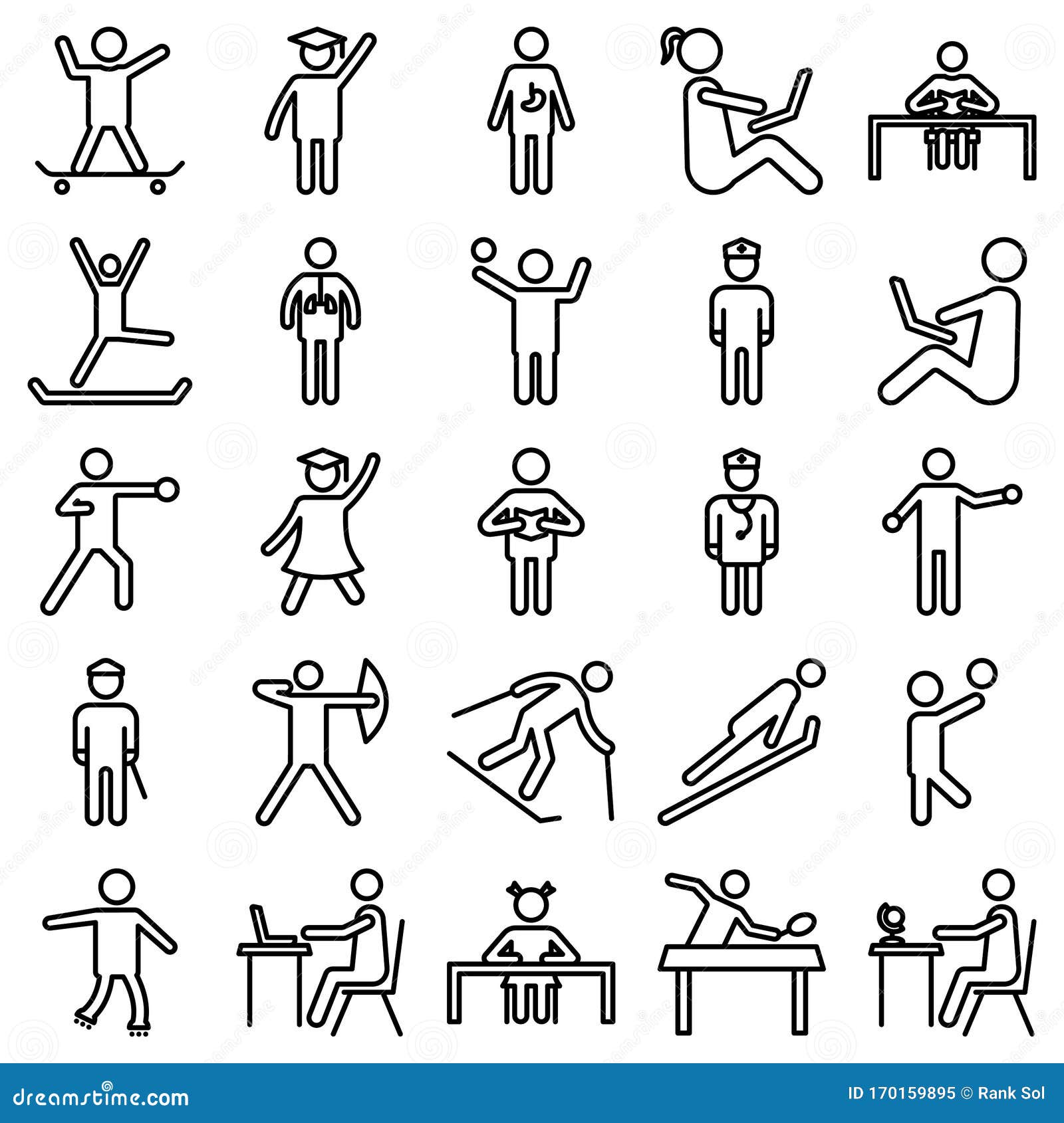Human Activity Vector Icons Set Every Single Icon Can Be Easily ...