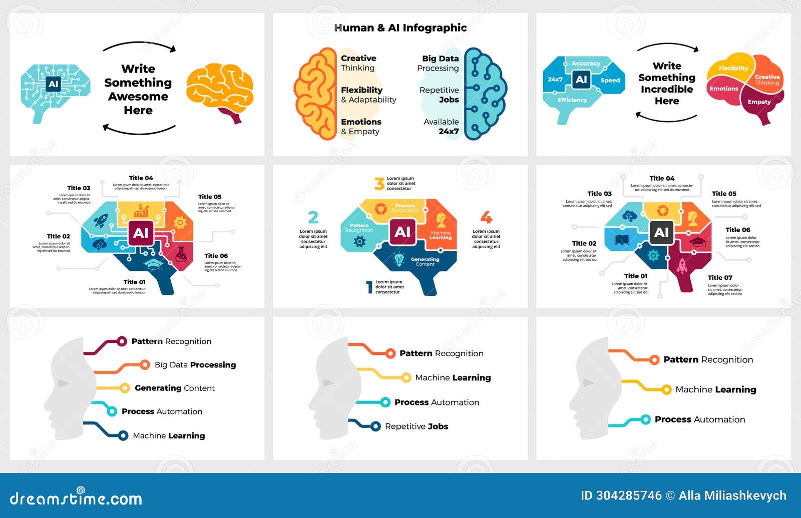 Human and AI Brain Hemispheres Infographic Template. Artificial ...