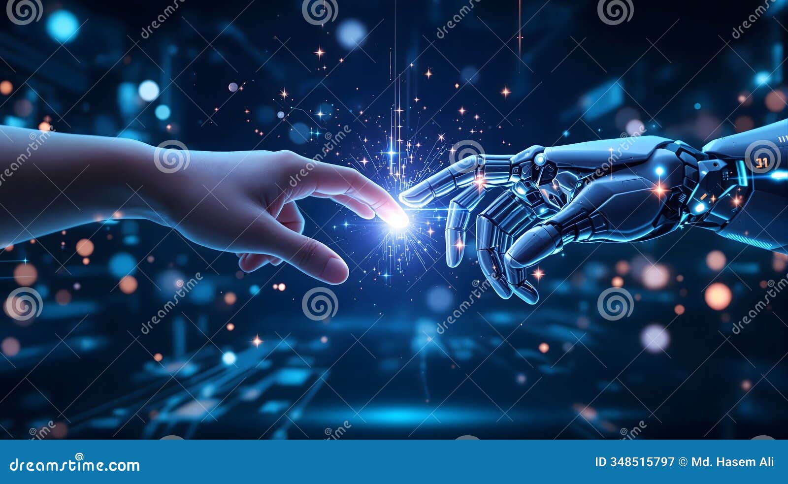 Human and AI Collaboration Concept with Futuristic Technology. Stock ...
