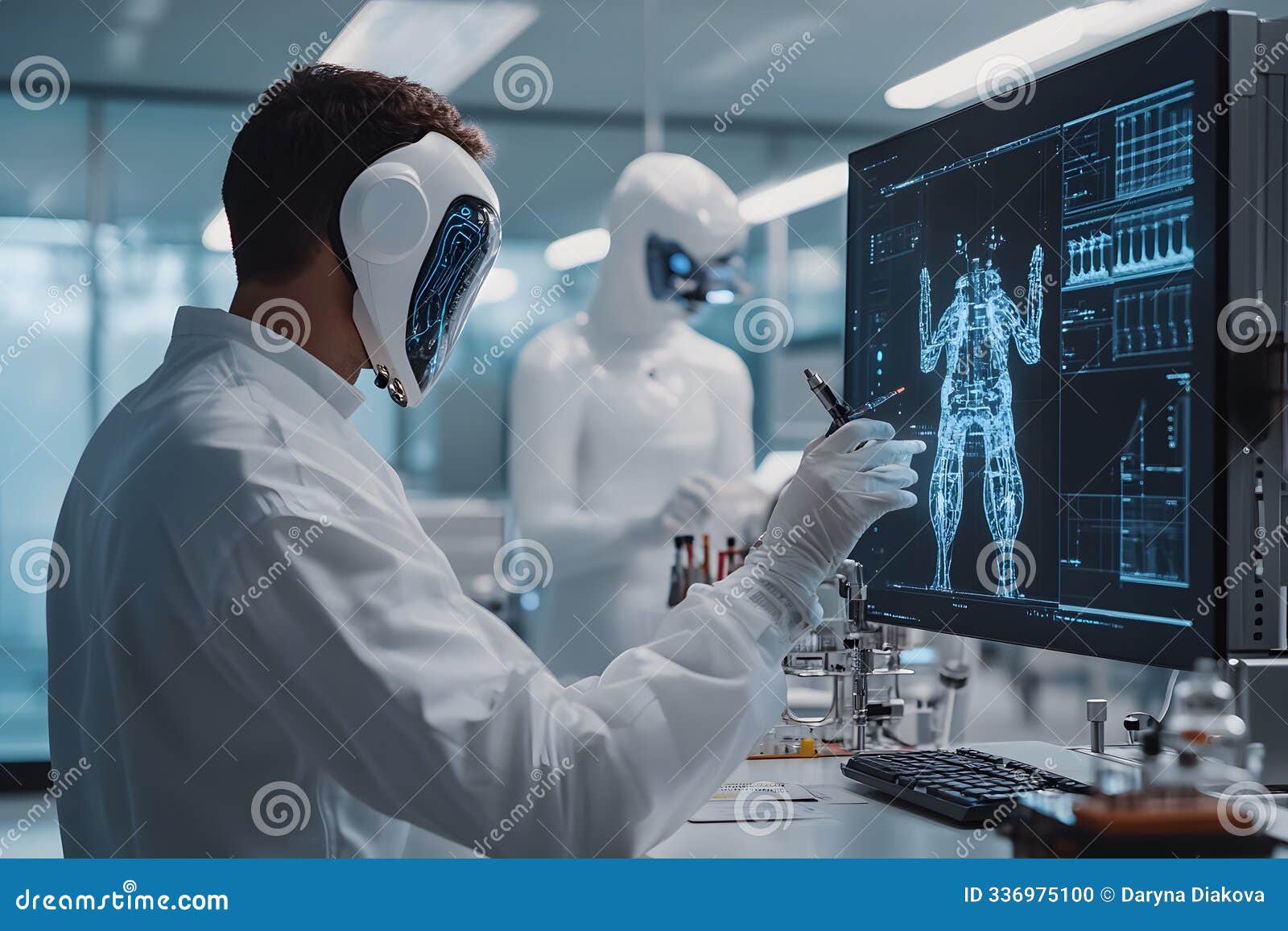 Human and AI Collaboration in a High-tech Lab Stock Illustration - Illustration of clinical ...