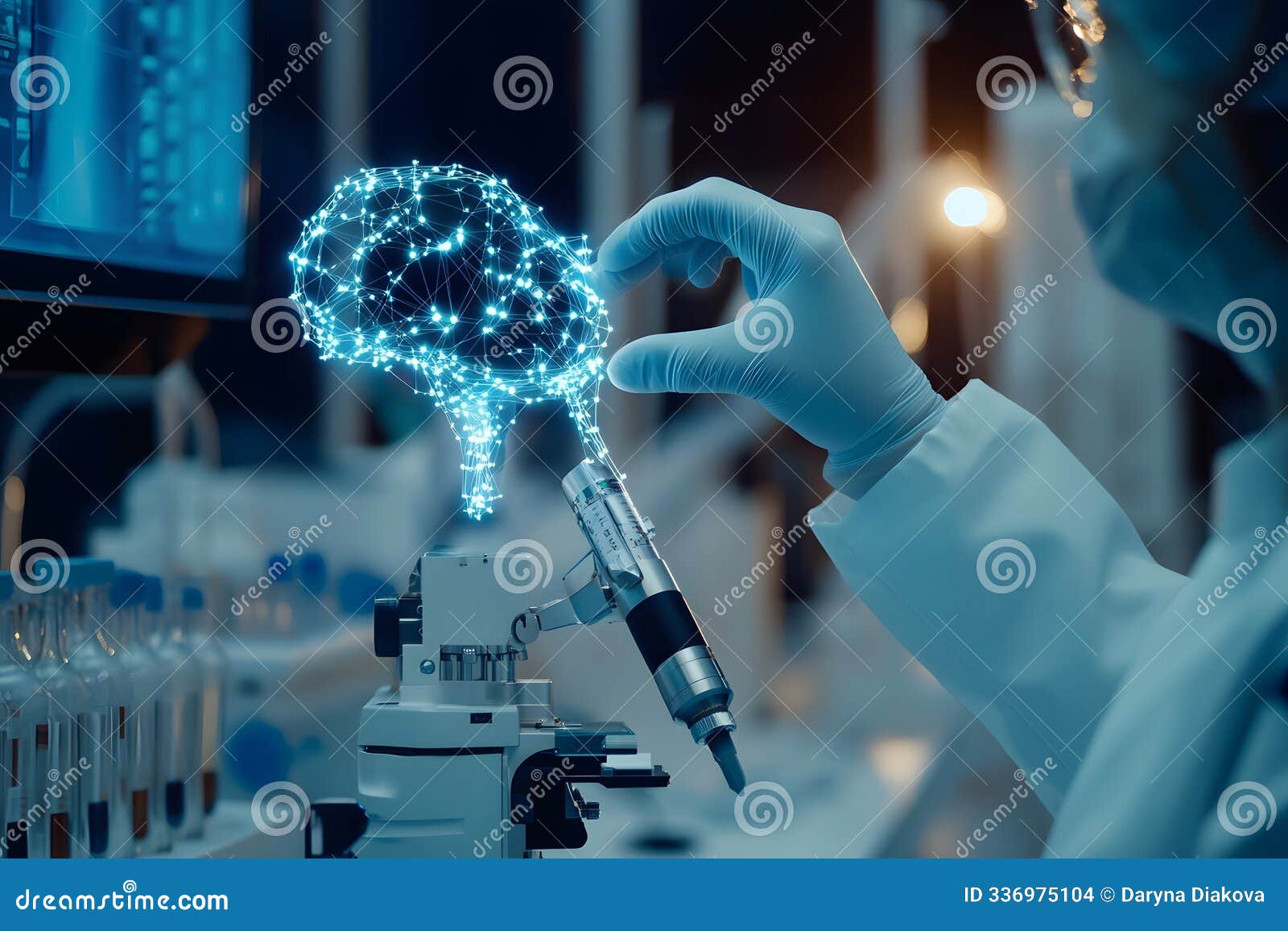 Human and AI Collaboration in a High-tech Lab Stock Illustration ...