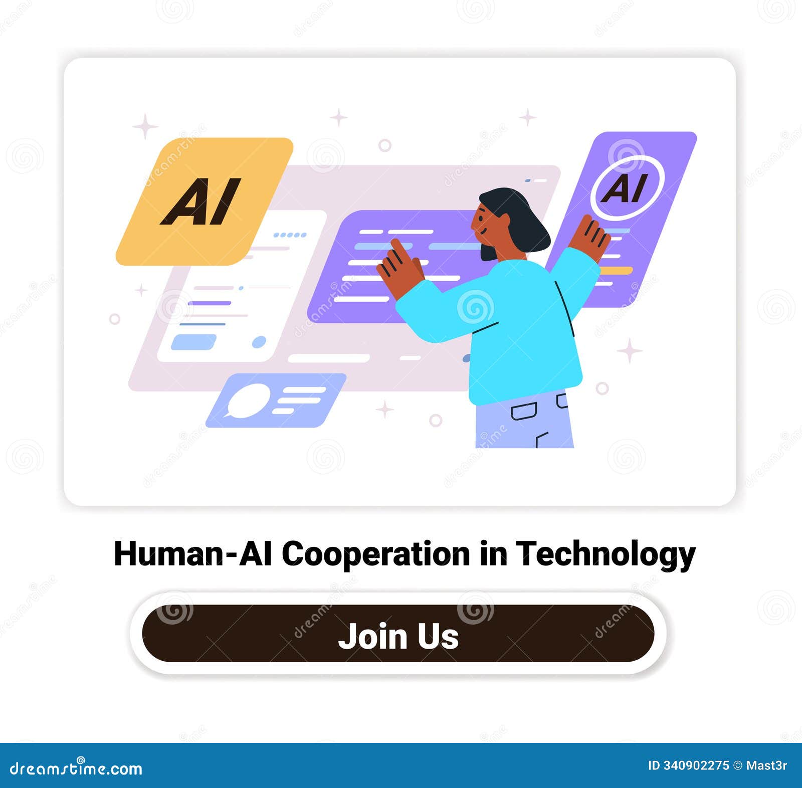 Human-AI Cooperation in Technology Concept Illustration Featuring a ...