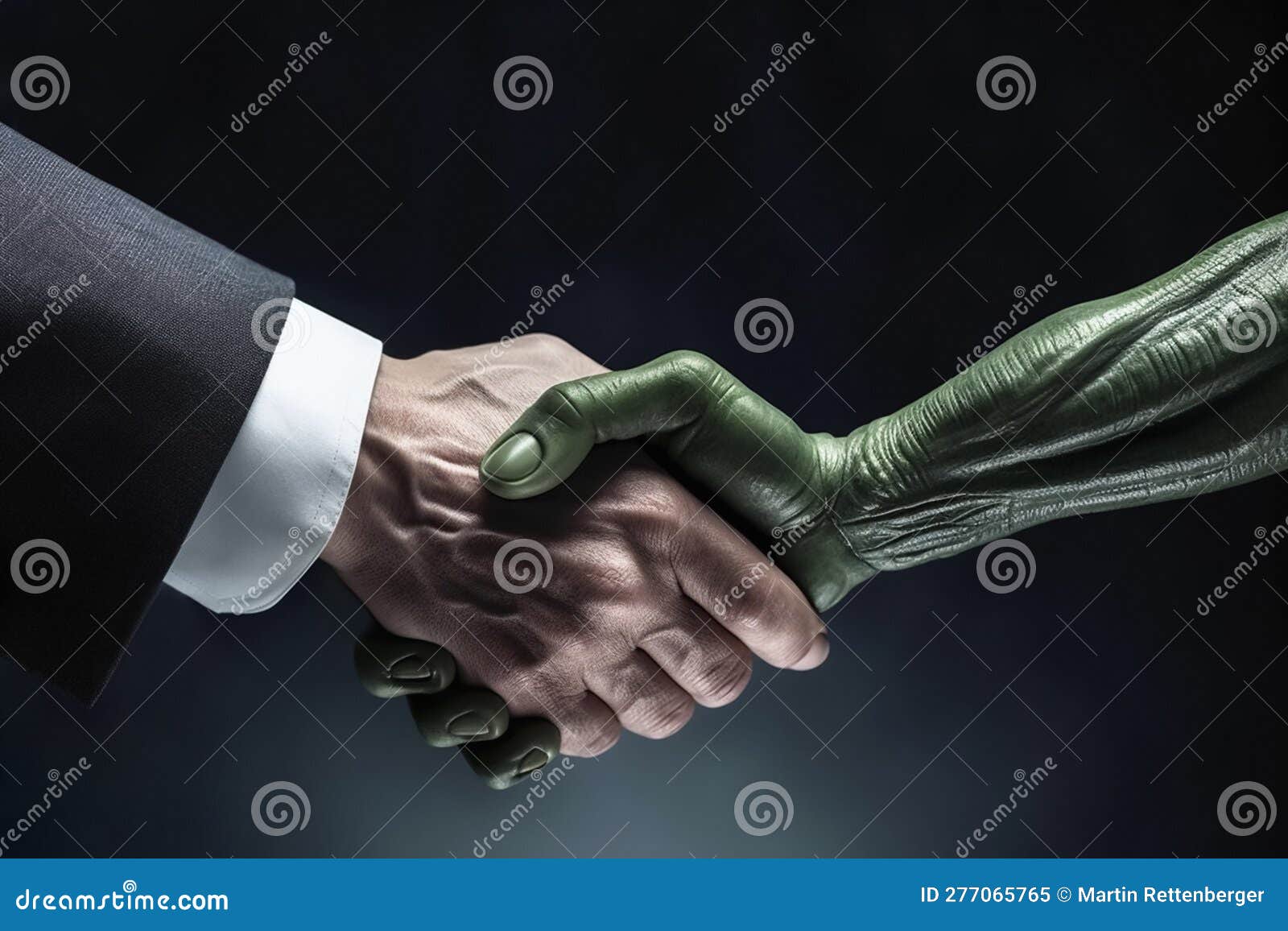 Human and Alien are Shaking Hands - Generative AI Stock Illustration ...