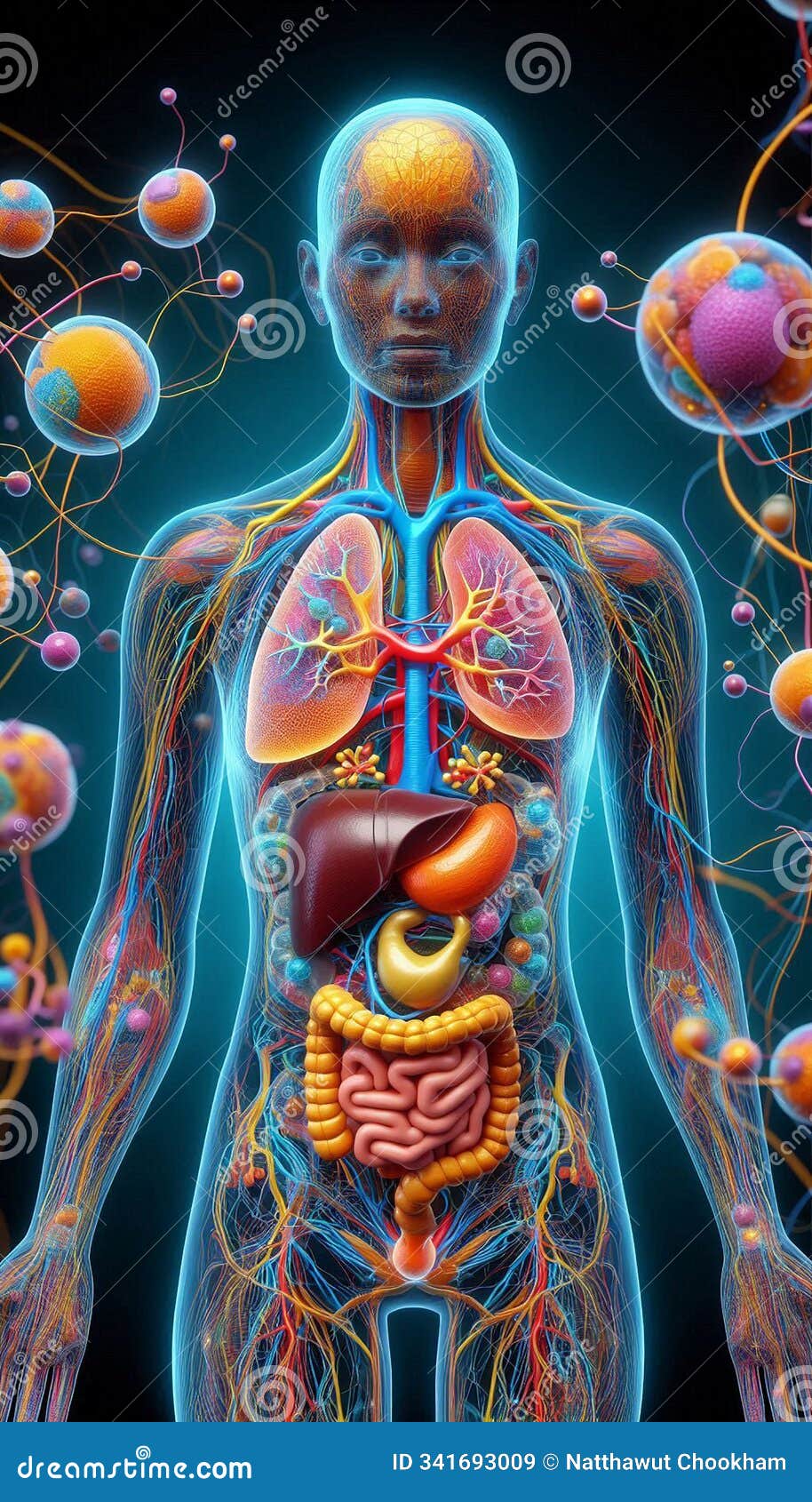 Human Anatomy and Biological System Visualization Stock Illustration ...