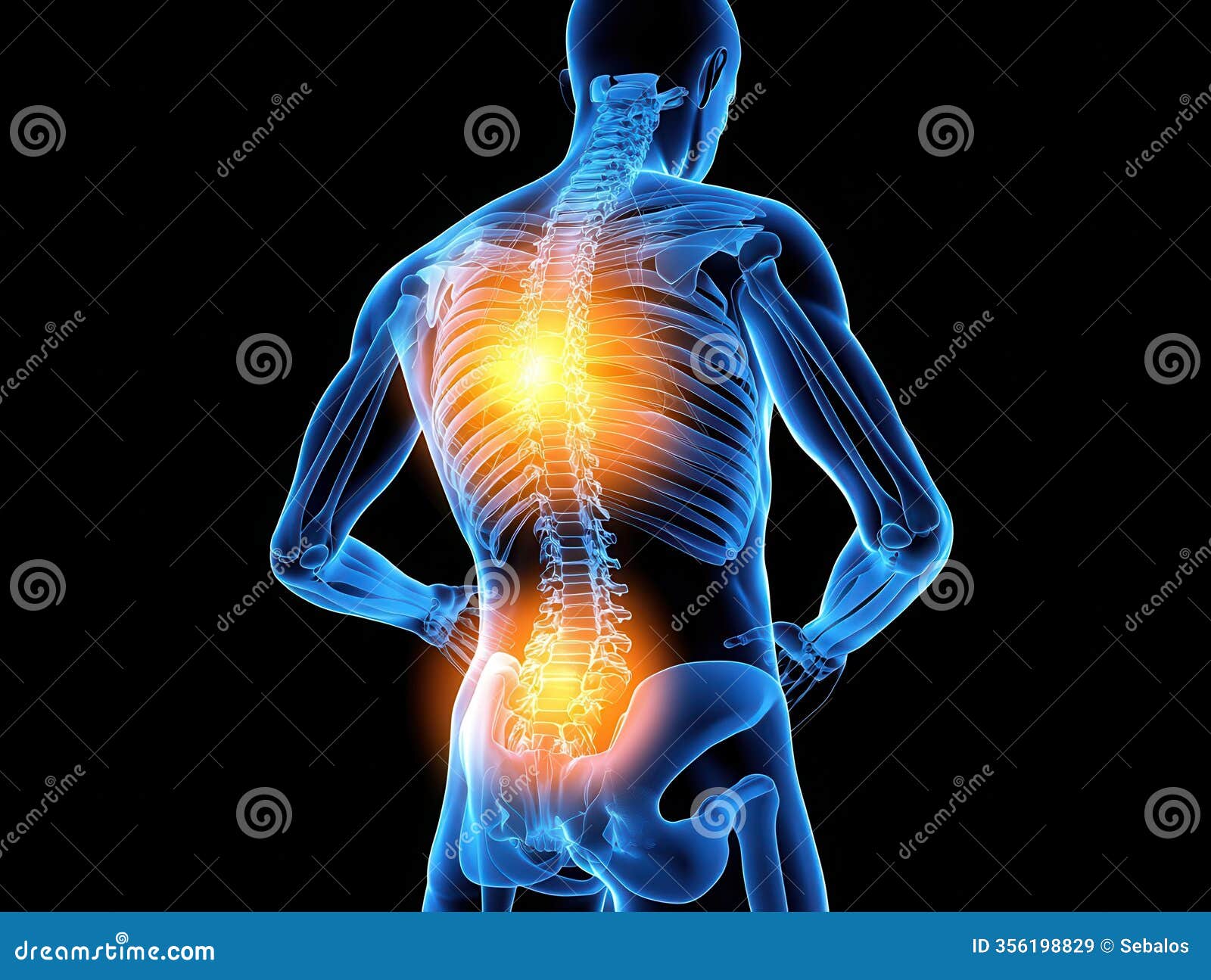 Human Anatomy with Highlighted Lower Back Pain Stock Illustration ...