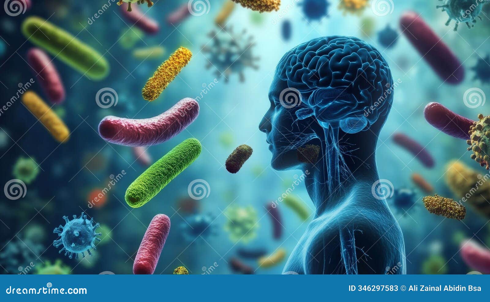 Human Anatomy with Microorganisms Stock Illustration - Illustration of ...