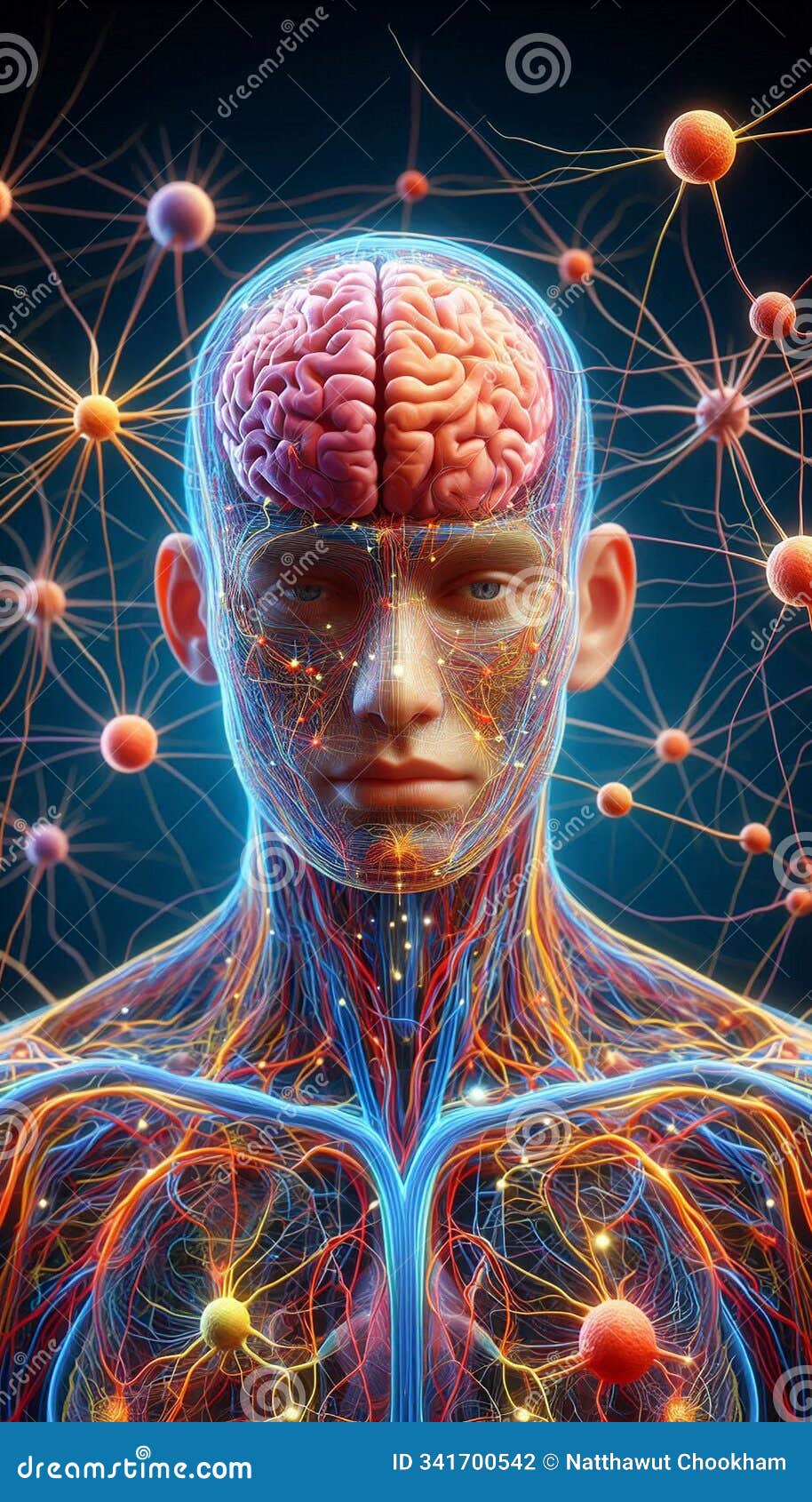 Human Anatomy with Nervous System Visualization Stock Illustration ...