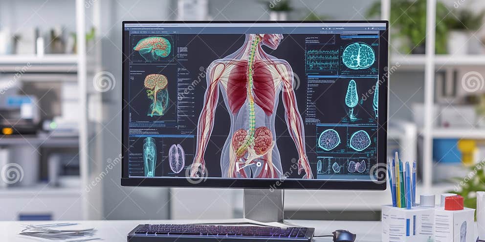 Human Anatomy Visualization on Computer Screen with Detailed Brain ...