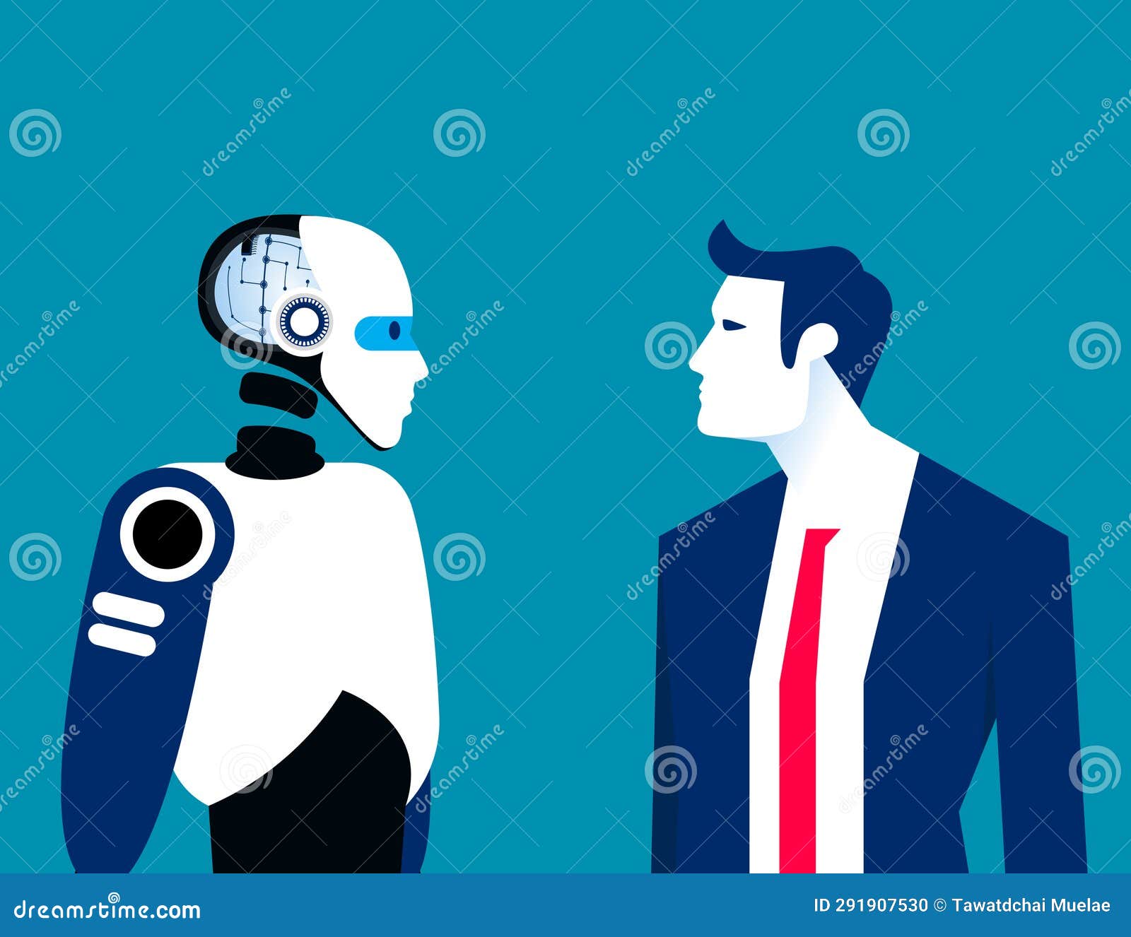 The Human and Anroid Look in Each Other Eyes. Human Vs Artificial ...