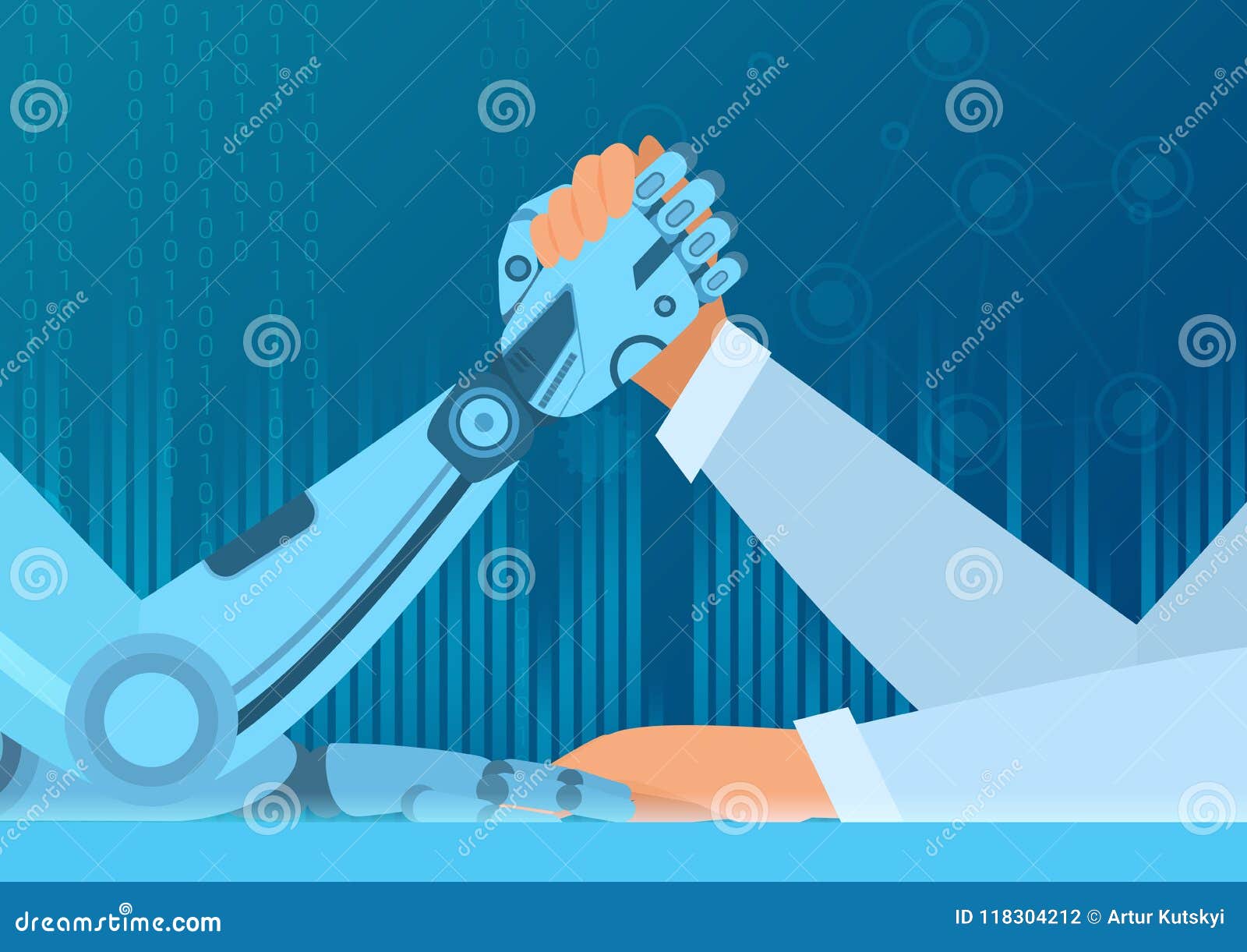 Human Arm Wrestling with Robot. the Struggle of Man Vs Robot ...