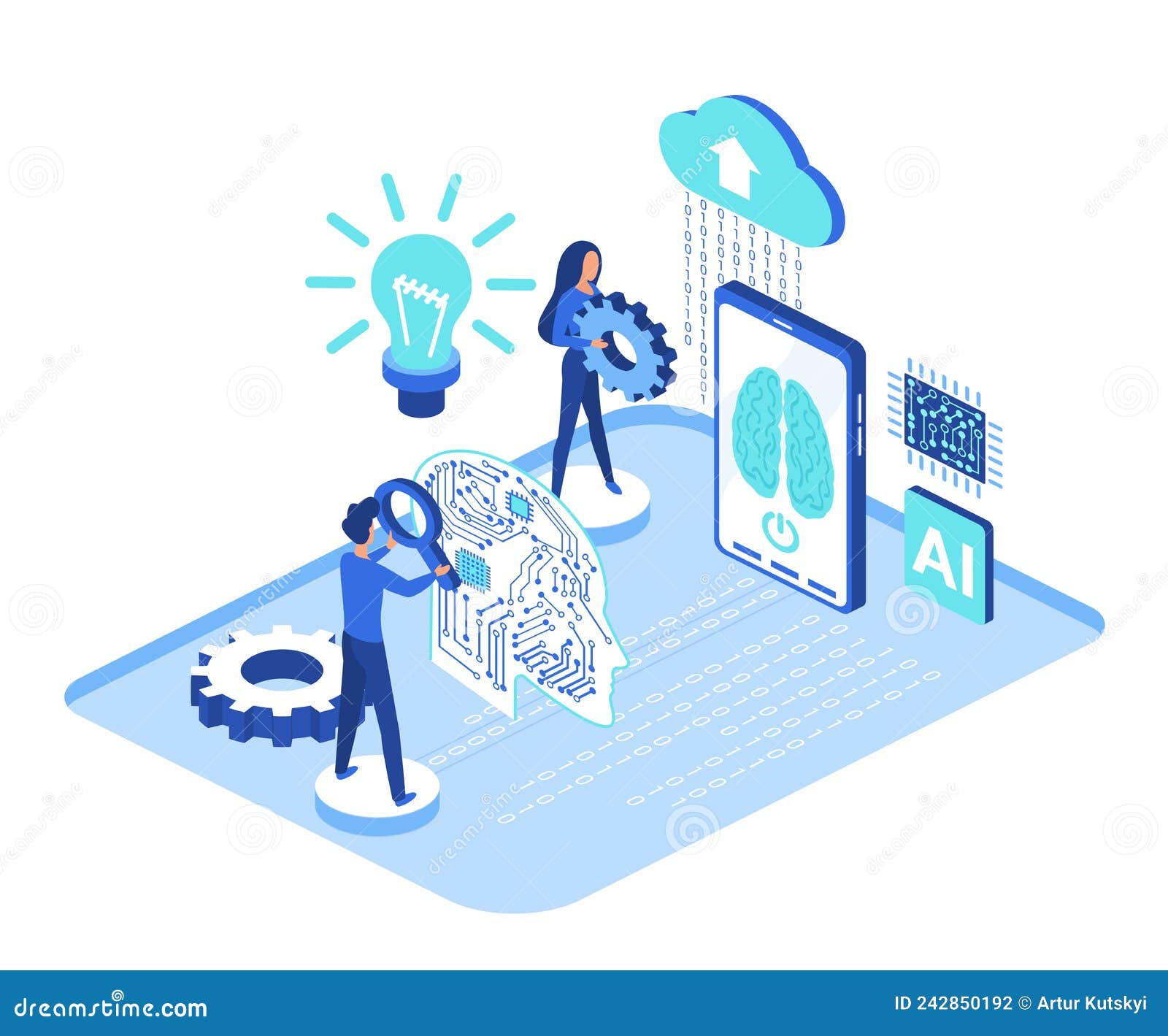 Human Artificial Intelligence Processes by Machines Stock Vector ...