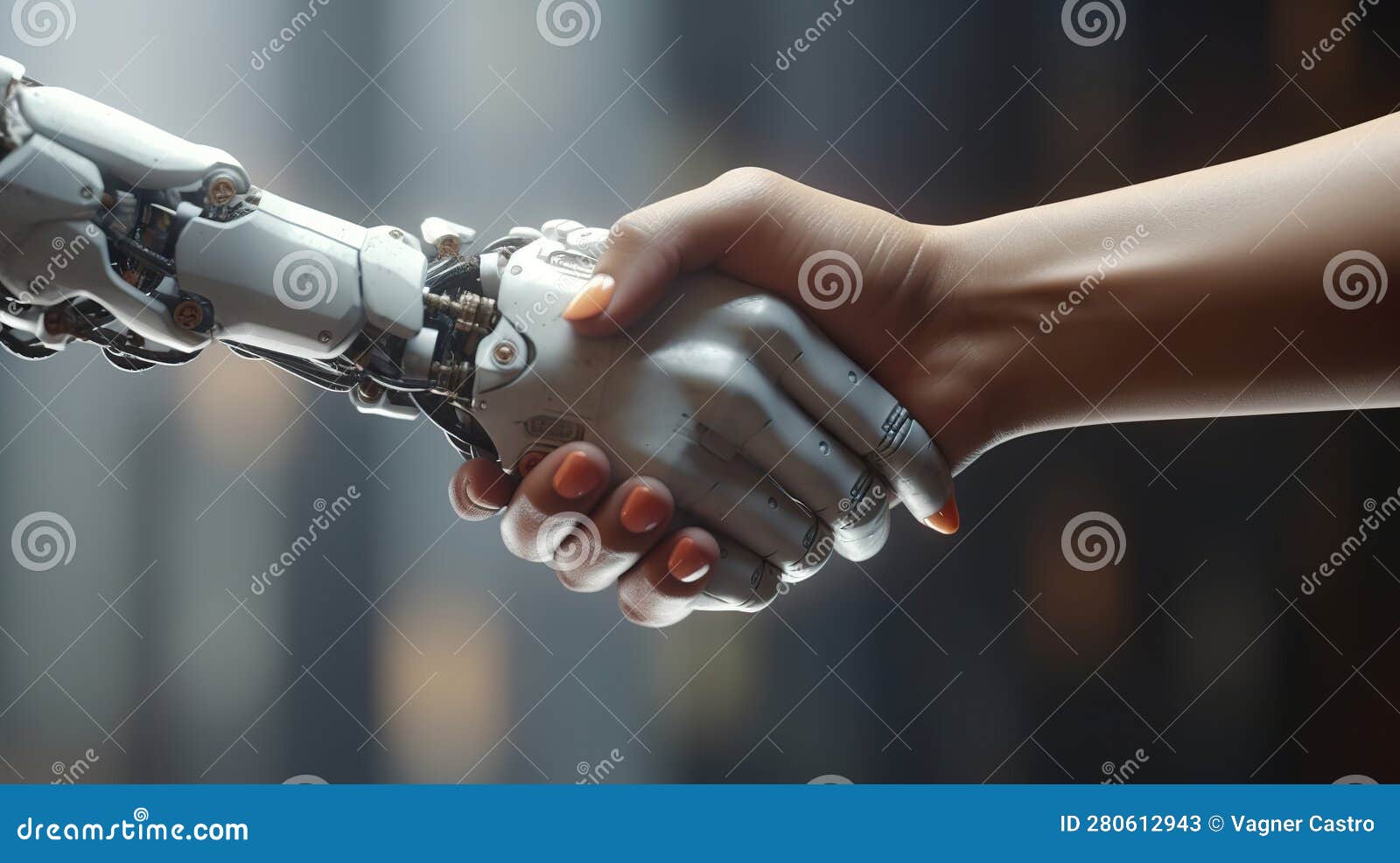 Human and Artificial Intelligence Robot in a Handshake To Collaborate ...