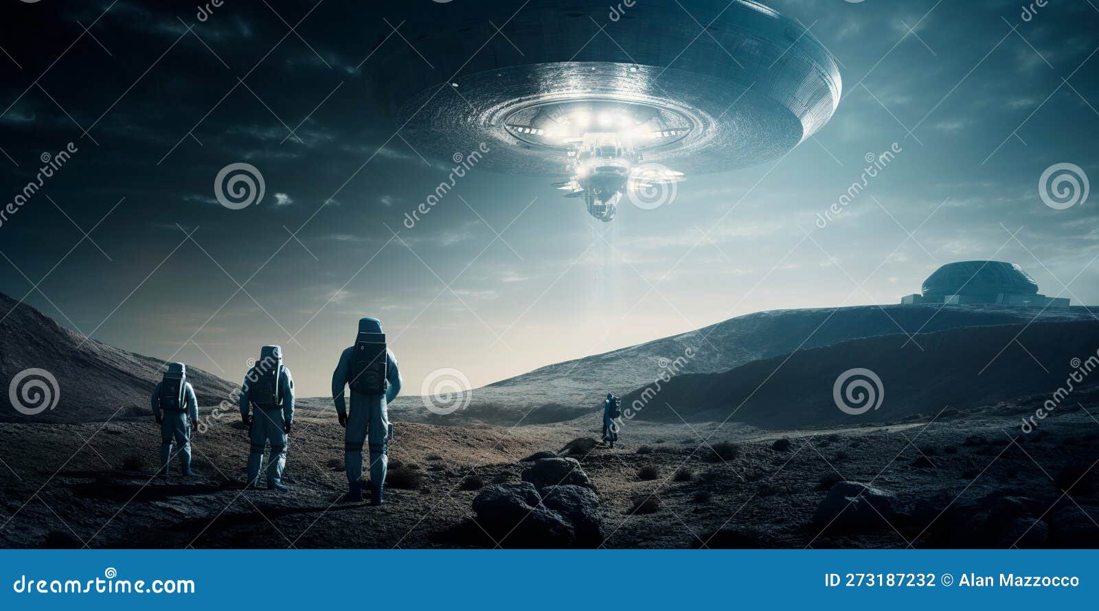 Human Astronauts Looking at an Alien Spaceship in Another Planet, Space ...
