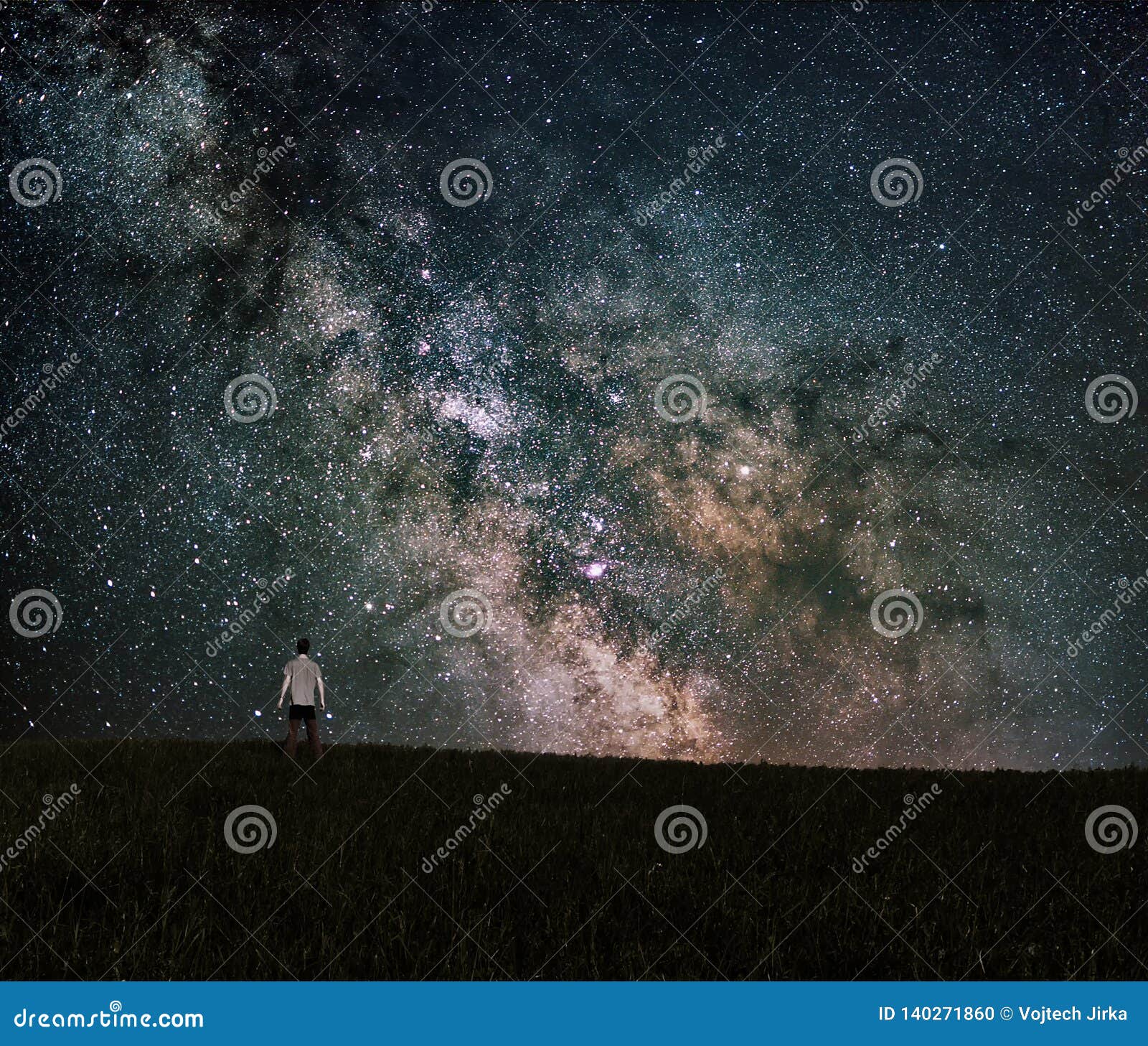 Human Being Looking To the Milky Way Galaxy Core Stock Photo - Image of ...