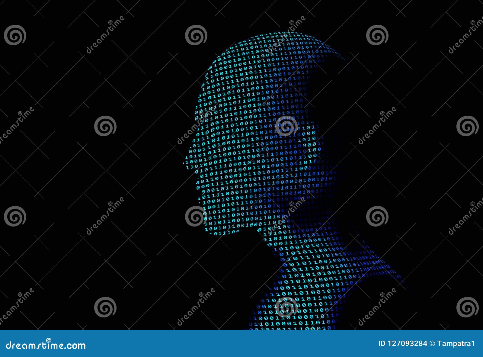 Human With Binary Data Code Number On Black Background Artificial Intelligence High Tech In