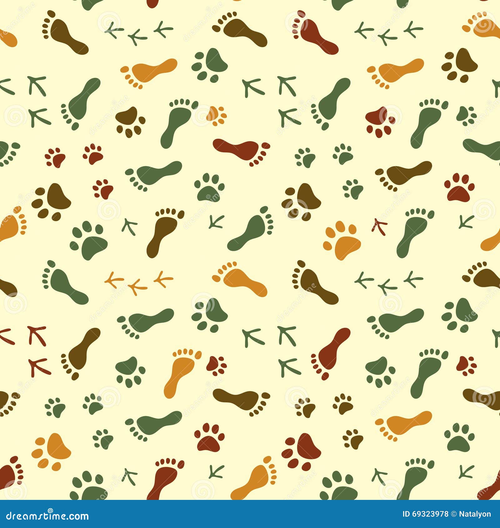 Human and Bird Feet, Cat Dog Paws Colorful Seamless Pattern, Vector ...