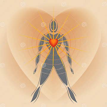 Human Body with Big Heart Radiating Rays of Light Stock Vector ...