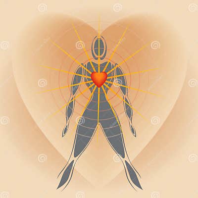 Human Body with Big Heart Radiating Rays of Light Stock Vector ...