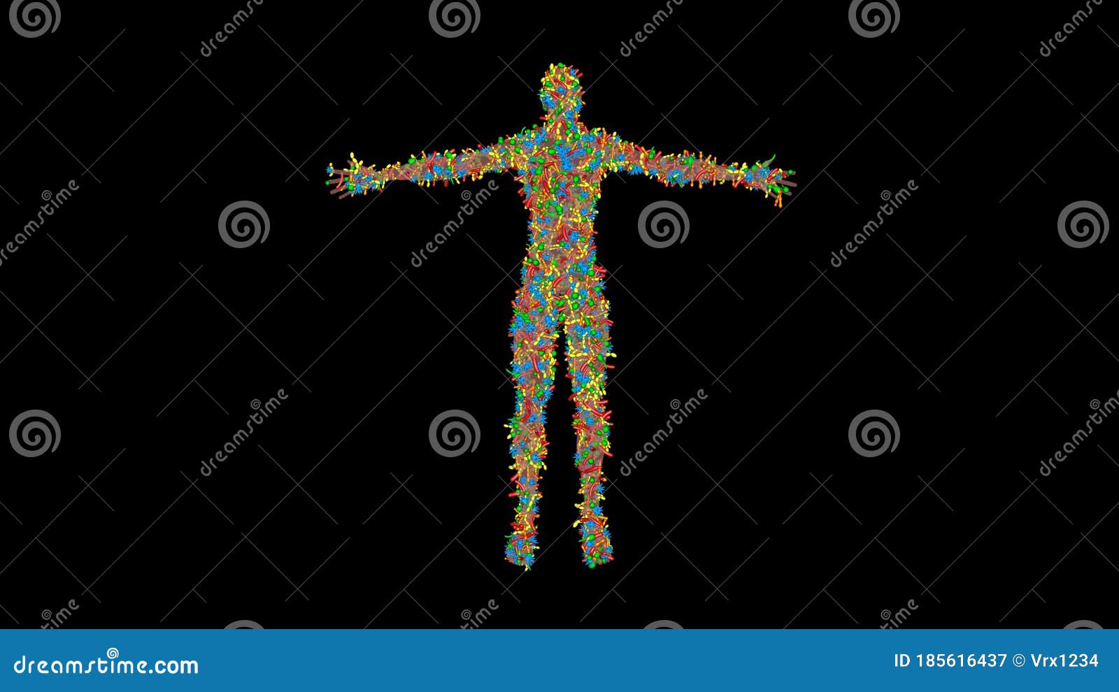 Microbiome Bacteria, Viruses, Microbes On Human Body.Isolated On Black ...