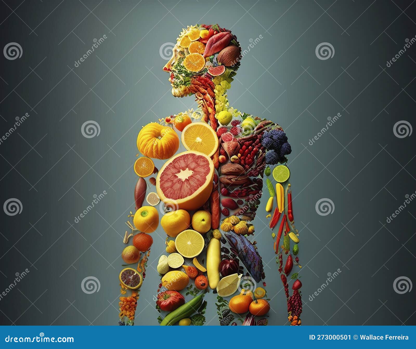Human Body Formed by Healthy Food. Generative AI. Stock Illustration ...