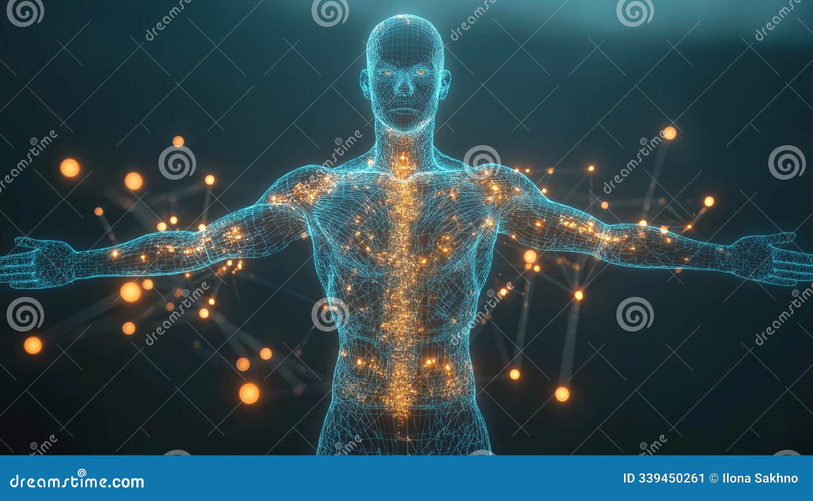 Human Body with Glowing Neural Network Connections and Digital Lines ...