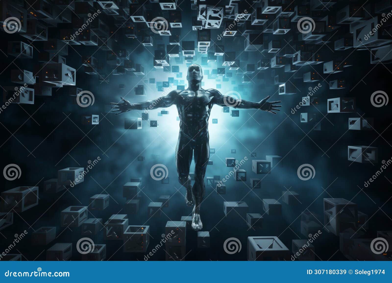A Human Body Made of Disintegrating Squares and Cubes, Standing in ... A Human Body Made of Disintegrating Squares and Cubes, Standing in ...