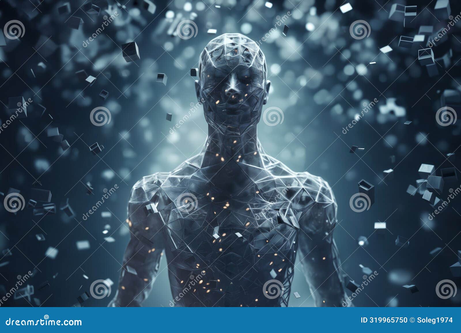 A Human Body Made of Disintegrating Squares and Cubes, Standing in ... A Human Body Made of Disintegrating Squares and Cubes, Standing in ...