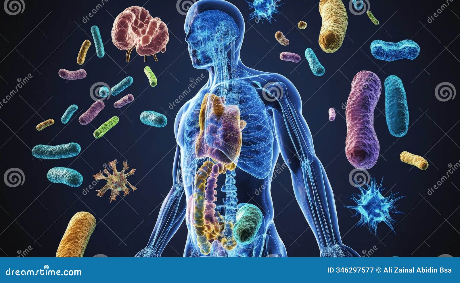 Human Body with Microorganisms Stock Illustration - Illustration of ...