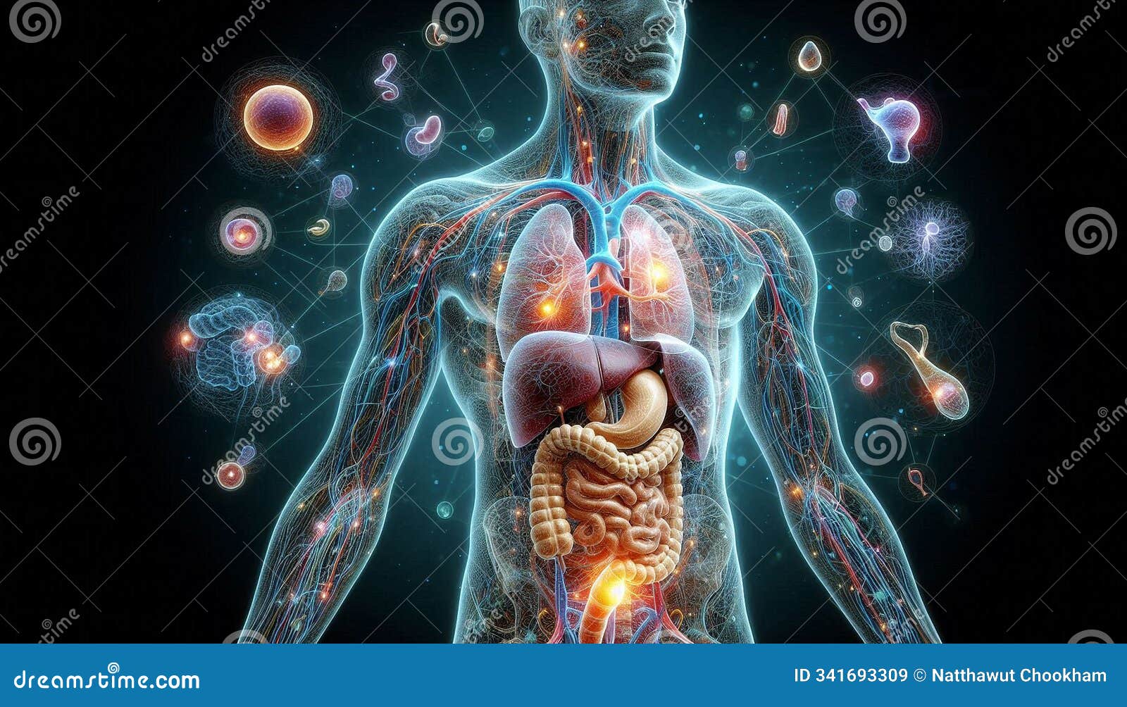 Human Body System with Internal Organs and Microorganisms Stock ...