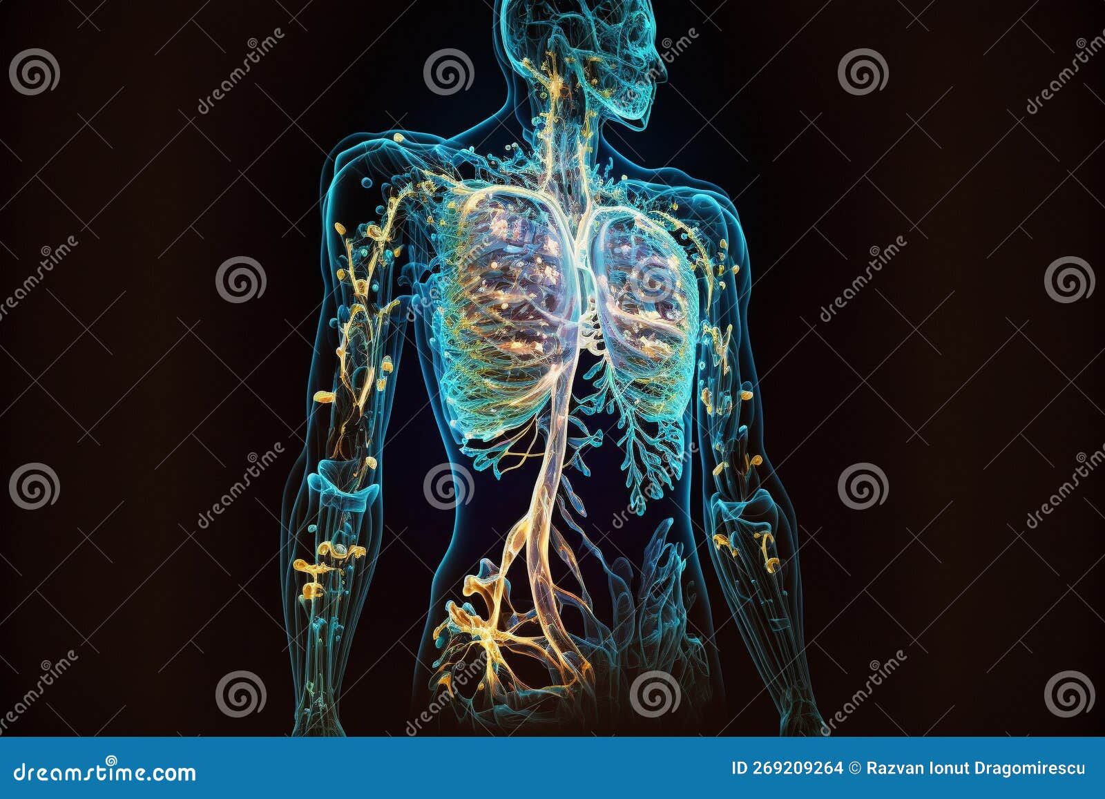 Human Body with Transparency, Featuring Bioluminescent Lines that ...