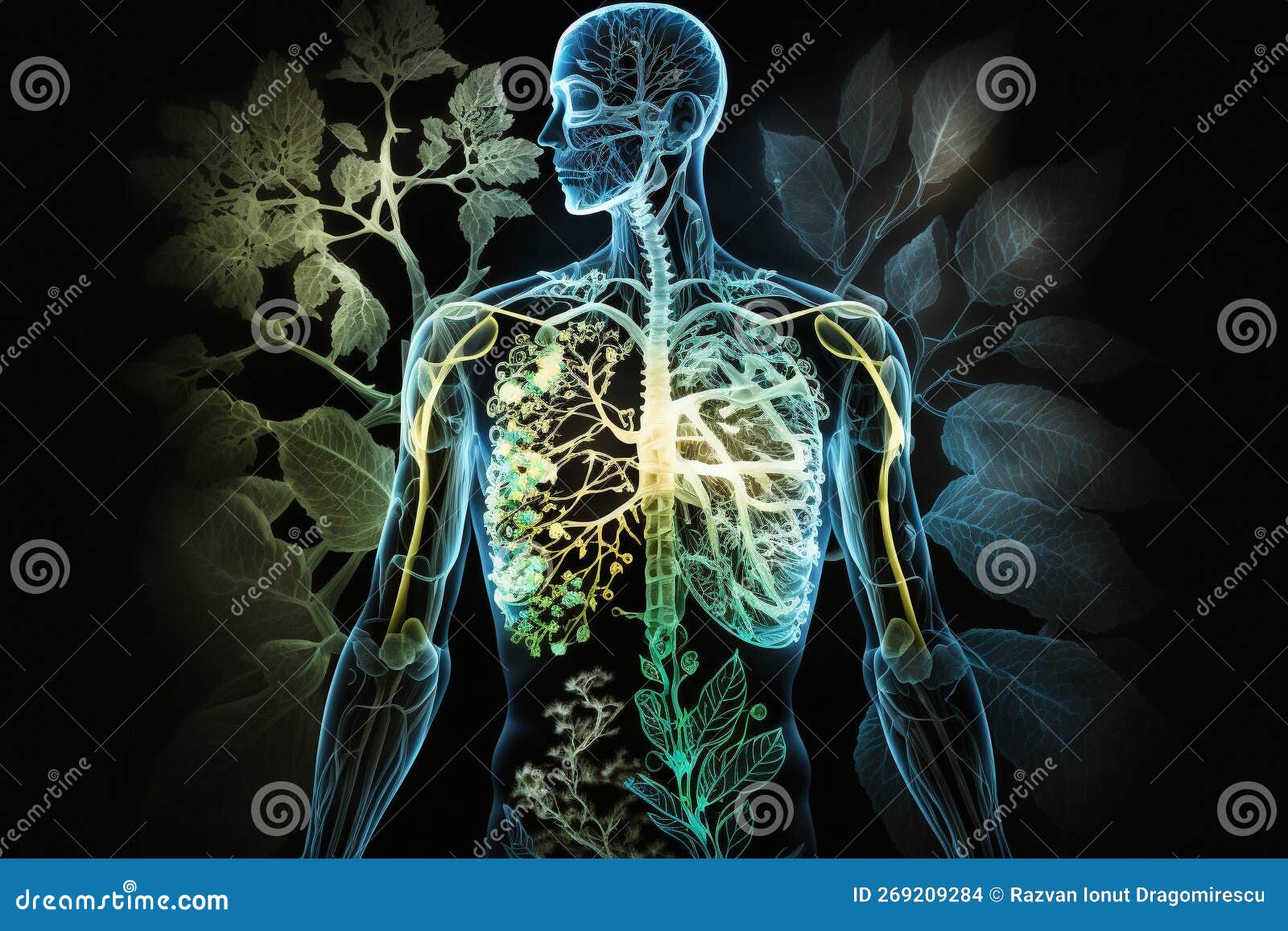 Human Body with Transparency, Featuring Bioluminescent Lines that ...