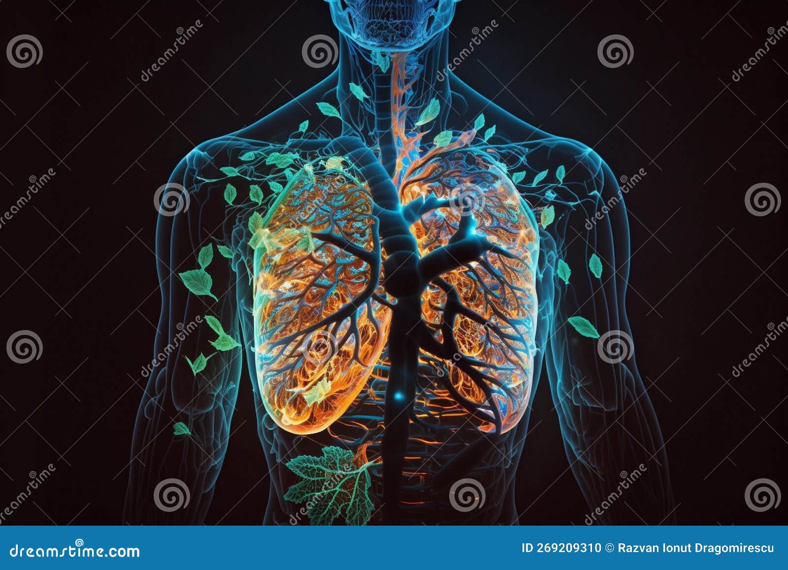 Human Body with Transparency, Featuring Bioluminescent Lines that ...