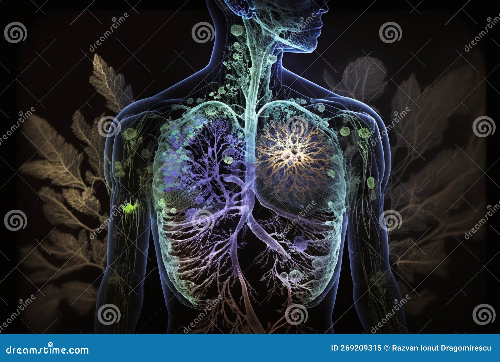 Human Body with Transparency, Featuring Bioluminescent Lines that ...