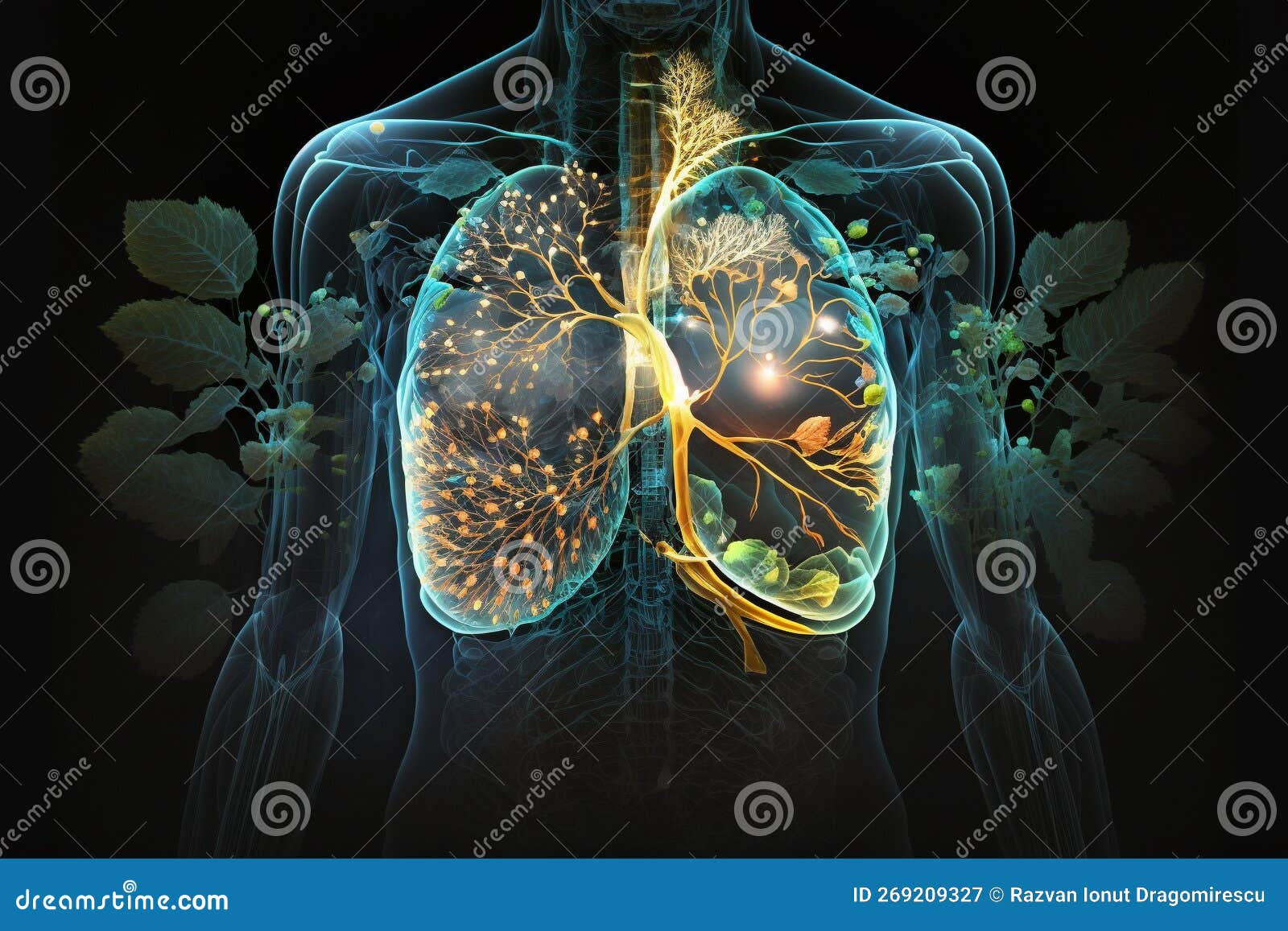 Human Body with Transparency, Featuring Bioluminescent Lines that ...