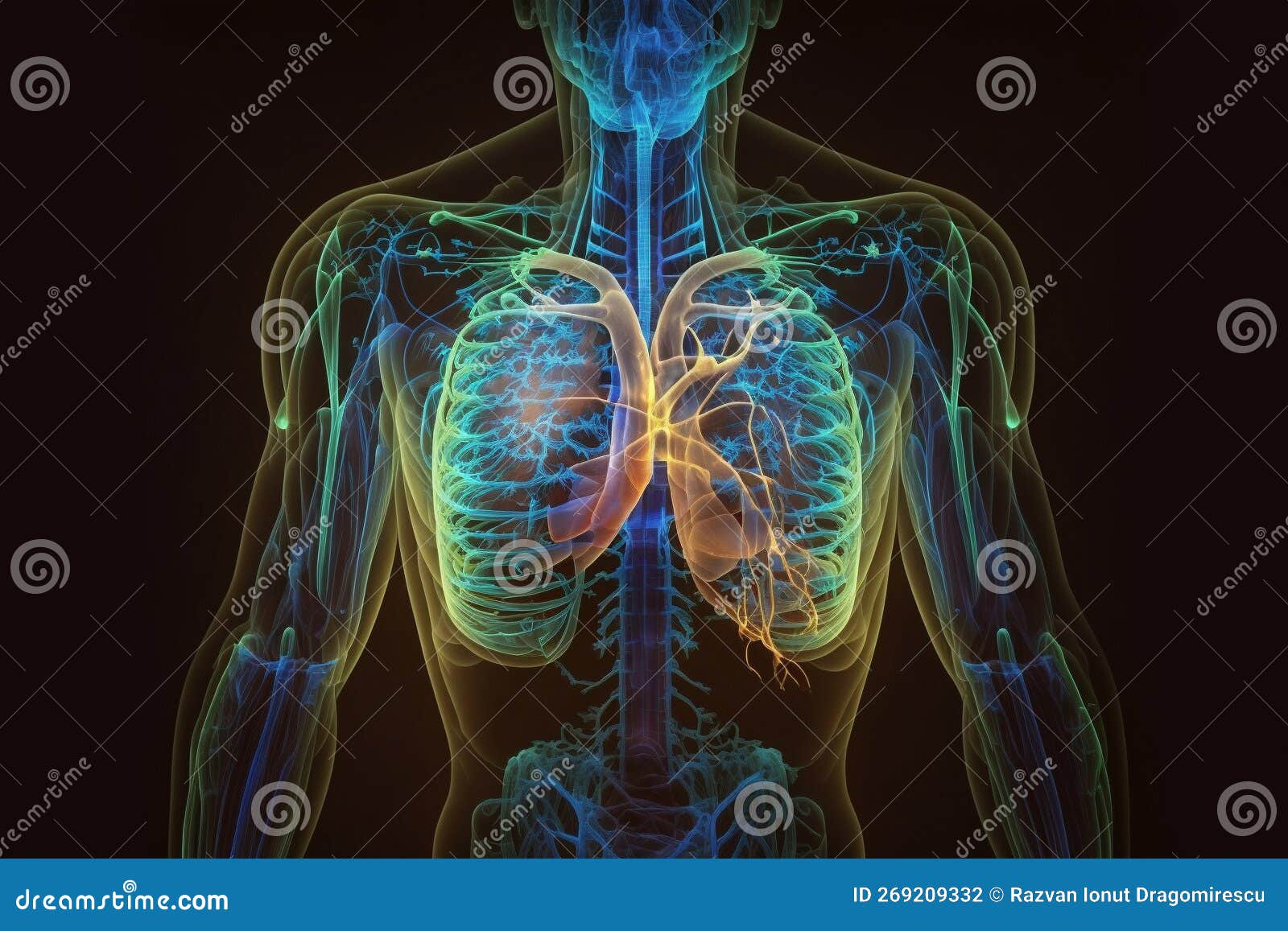 Human Body with Transparency, Featuring Bioluminescent Lines that ...
