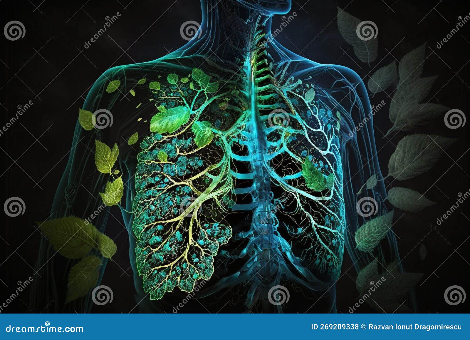 Human Body with Transparency, Featuring Bioluminescent Lines that ...