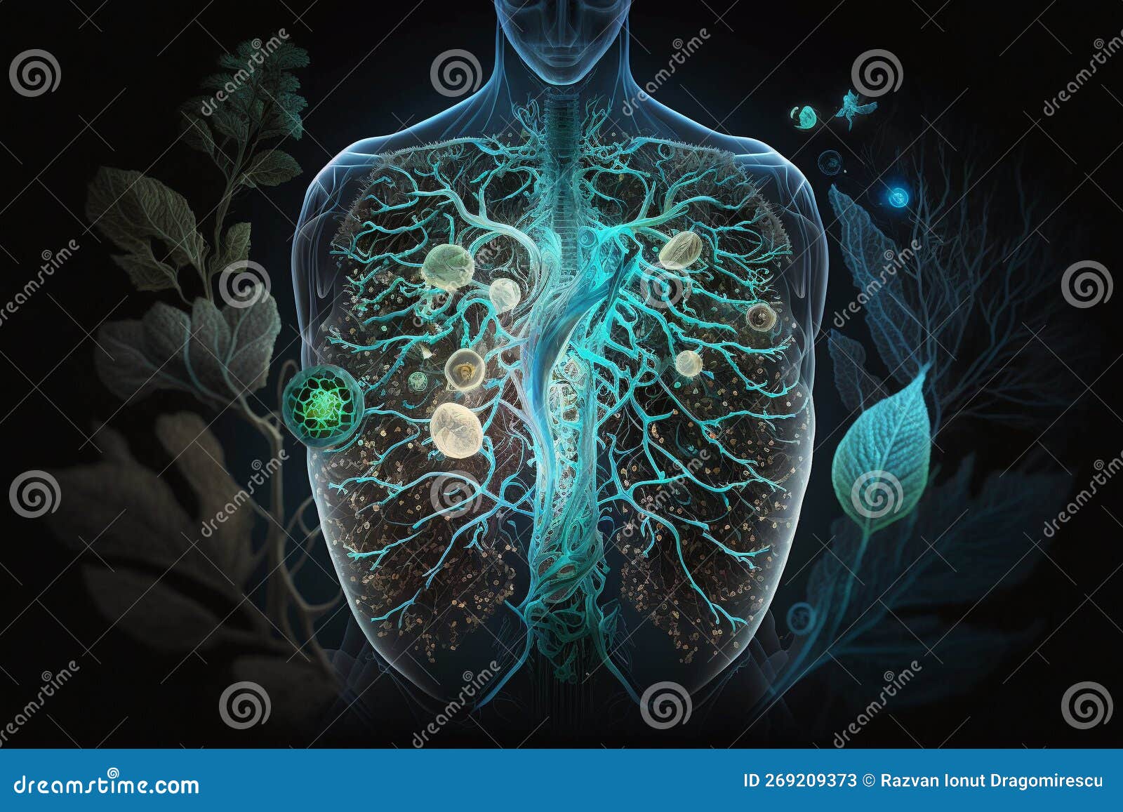Human Body with Transparency, Featuring Bioluminescent Lines that ...