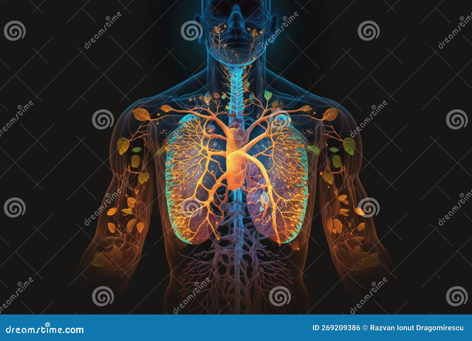 Human Body with Transparency, Featuring Bioluminescent Lines that ...