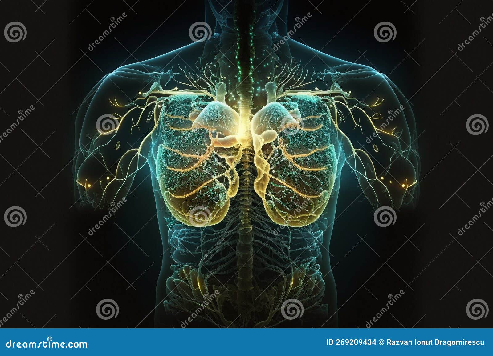 Human Body with Transparency, Featuring Bioluminescent Lines that ...