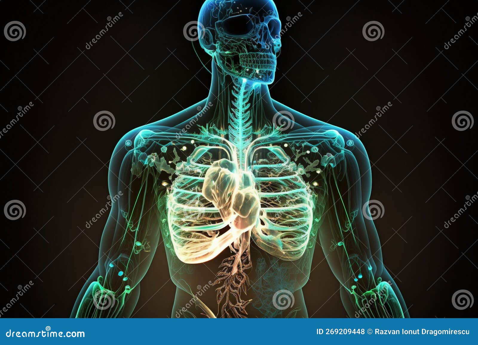 Human Body with Transparency, Featuring Bioluminescent Lines that ...