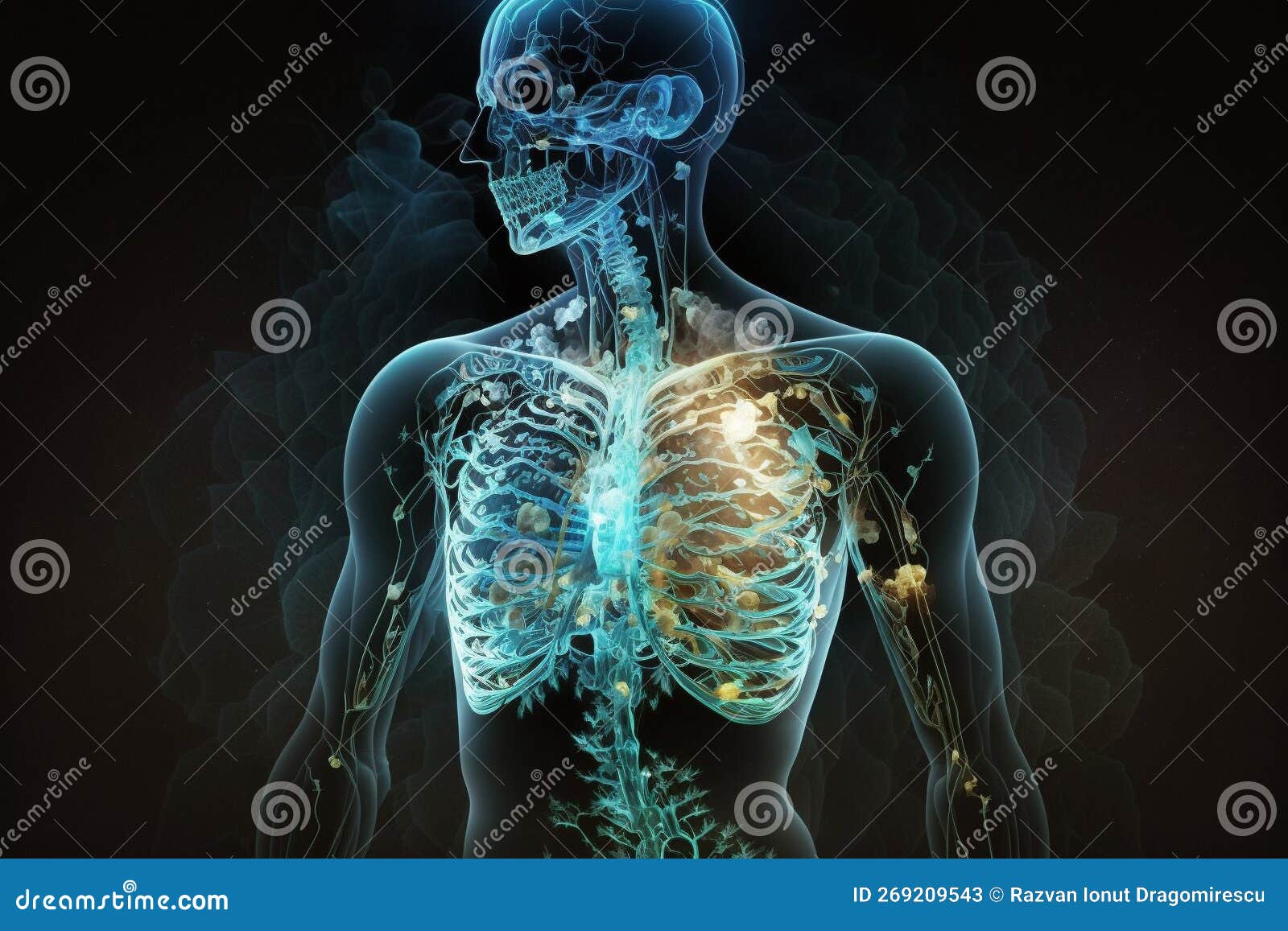 Human Body with Transparency, Featuring Bioluminescent Lines that ...