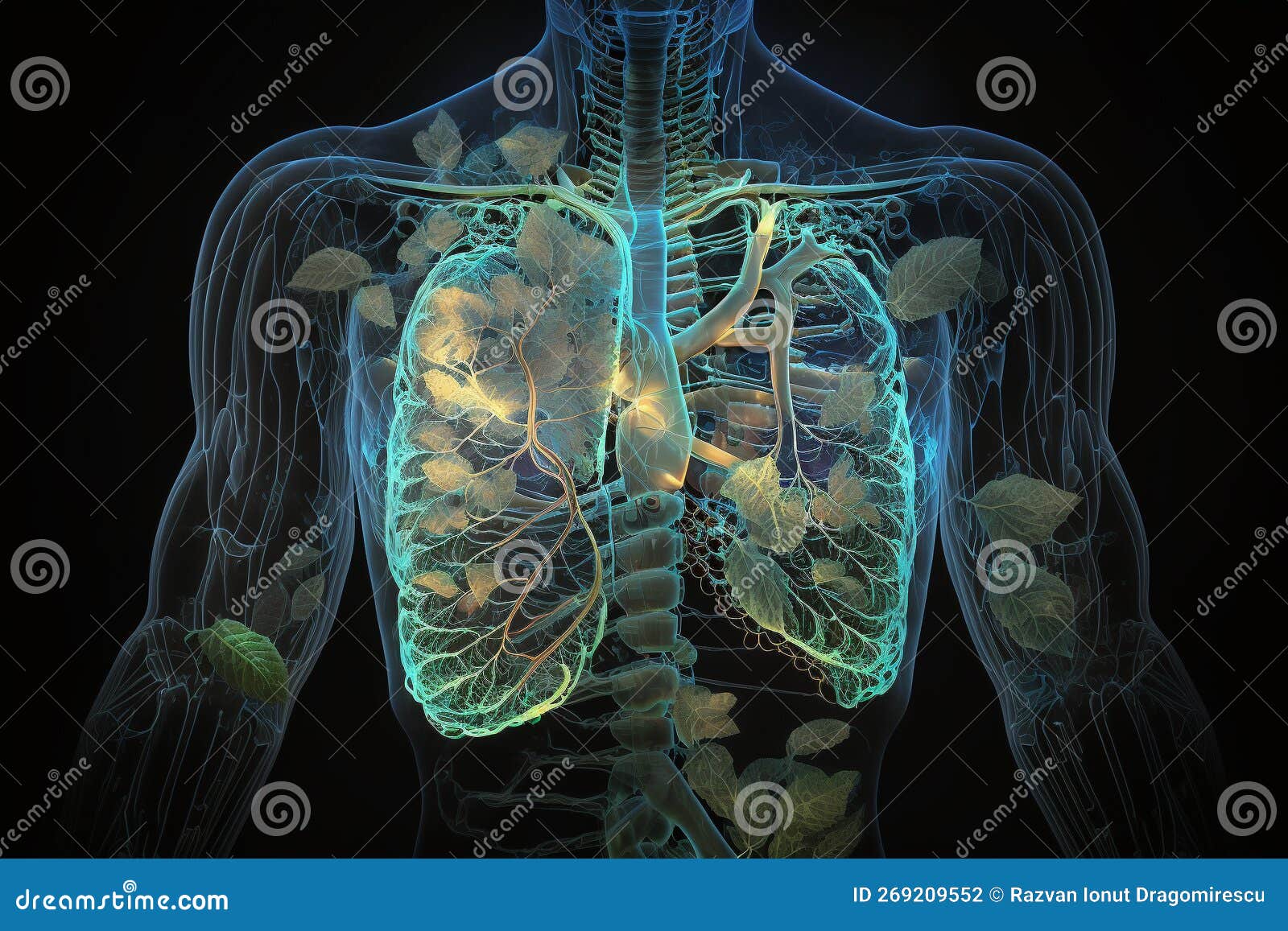 Human Body with Transparency, Featuring Bioluminescent Lines that ...