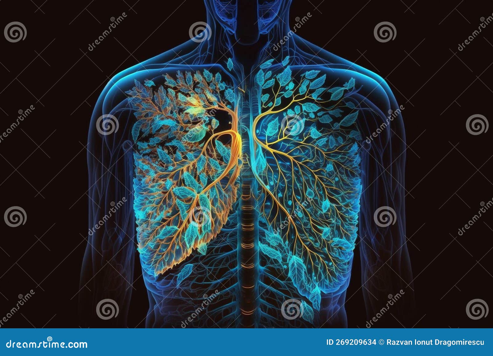 Human Body with Transparency, Featuring Bioluminescent Lines that ...