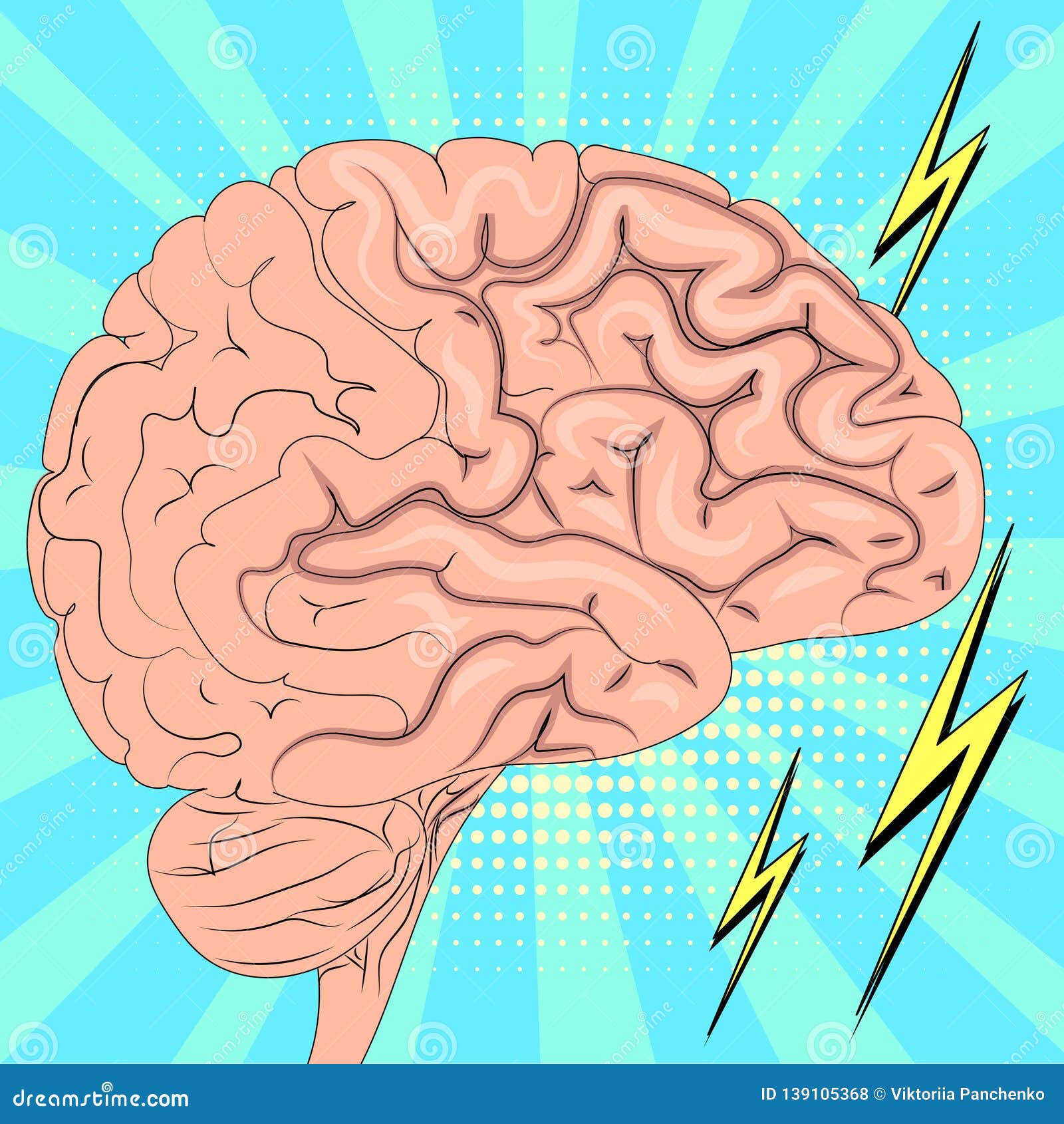 The Human Brain is Actively Working. Pop Art Background. Imitation of ...