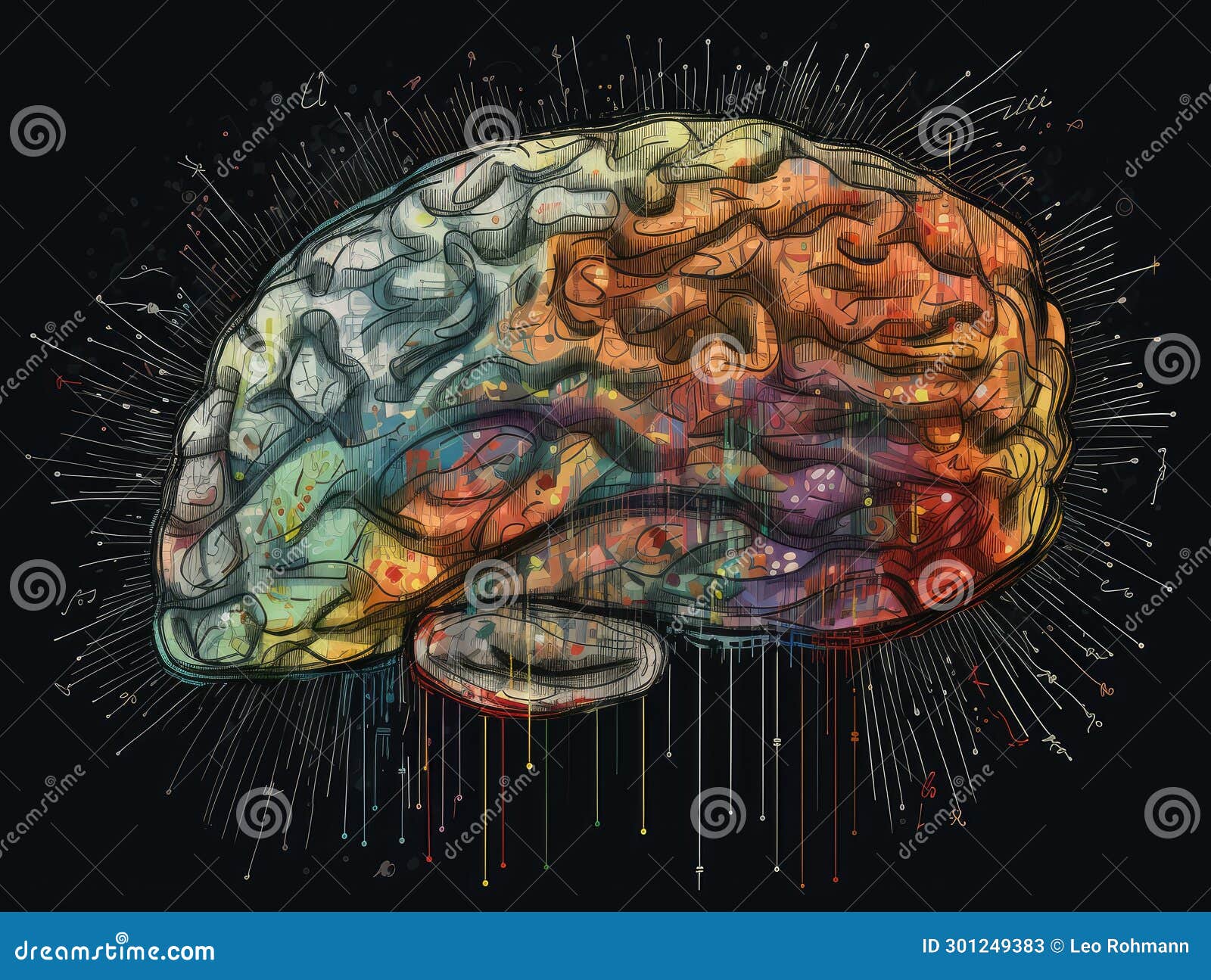 Human Brain AI Colorful Doodle Sketch Illustration, Learning New ...
