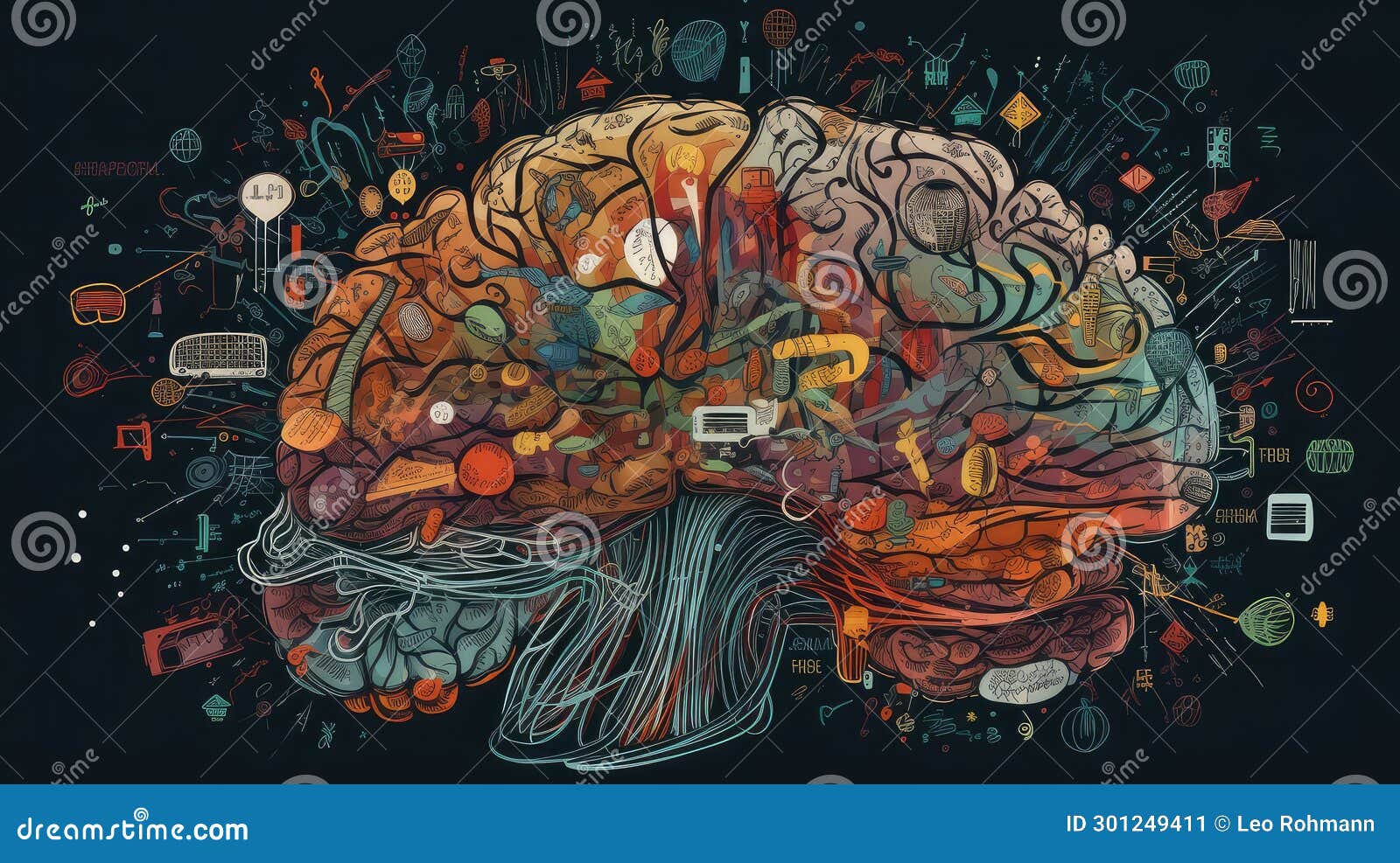Human Brain AI Colorful Doodle Sketch Illustration, Learning New ...